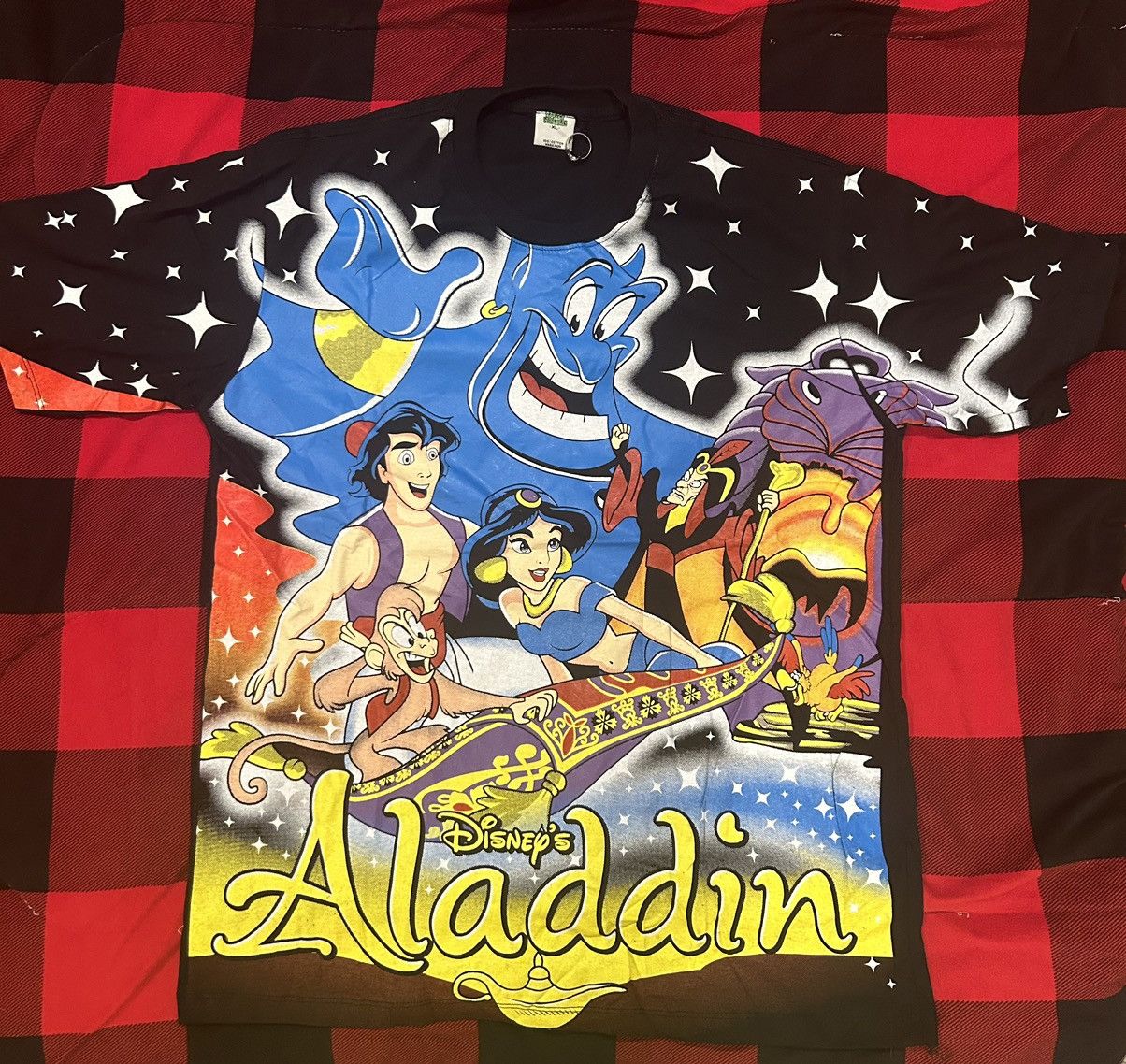 Disney × Streetwear × Vintage Aladdin bootleg black AOP size XL | Grailed