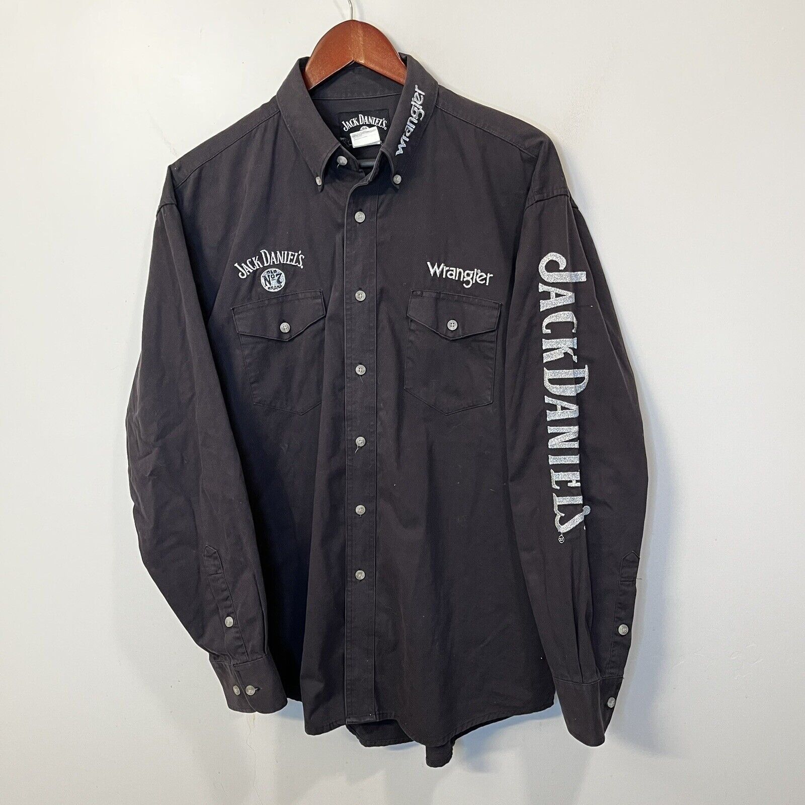 Vintage × Wrangler Wrangler Jack Daniel Black Long Sleeve Button Up ...