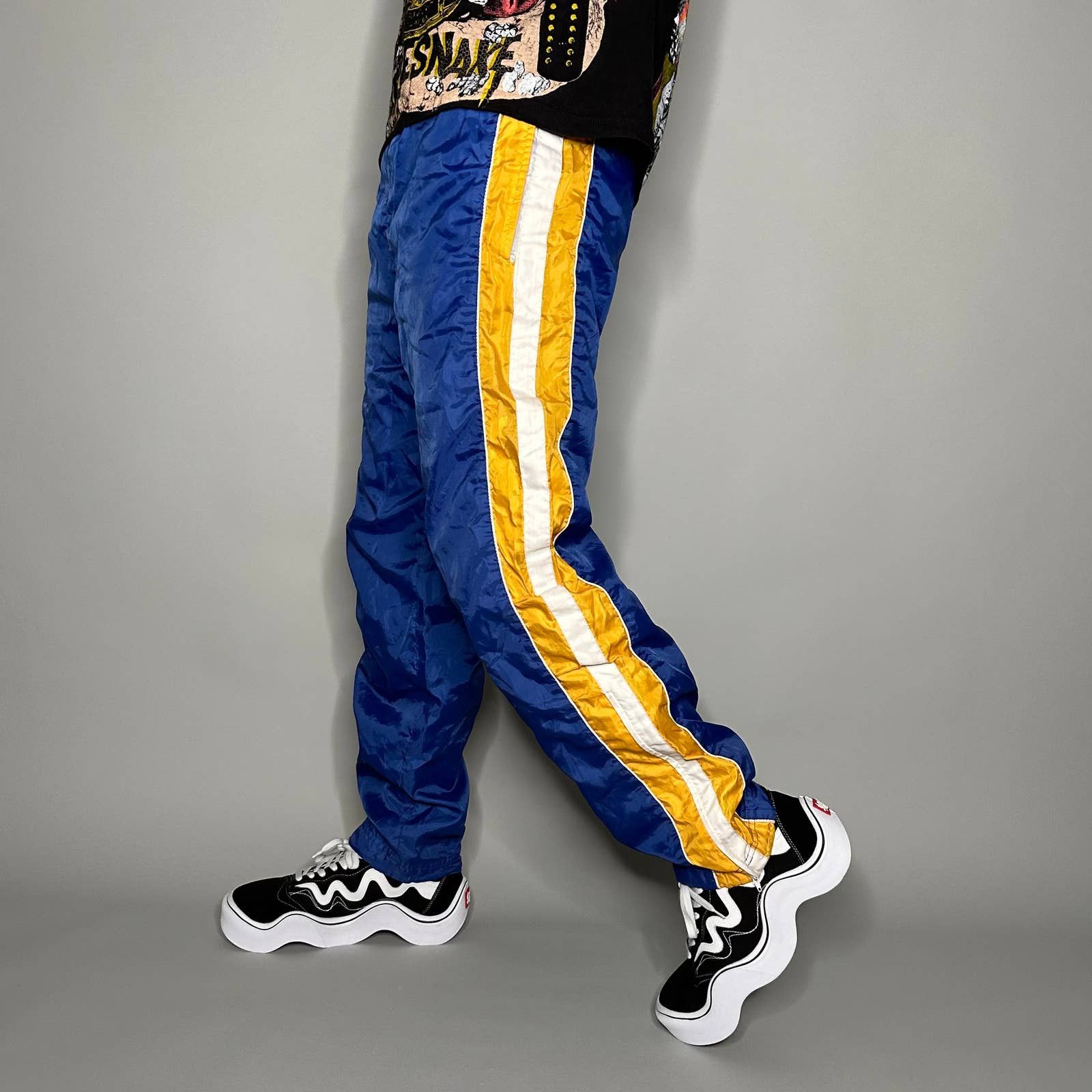 Vintage Vintage Track Pants Royal Blue Yellow Accents Lined 90s | Grailed