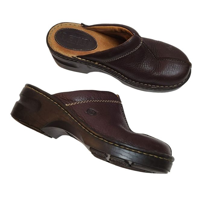 Born Born Clogs Mules Slide on Shoes Leather Block Heel 6 | Grailed