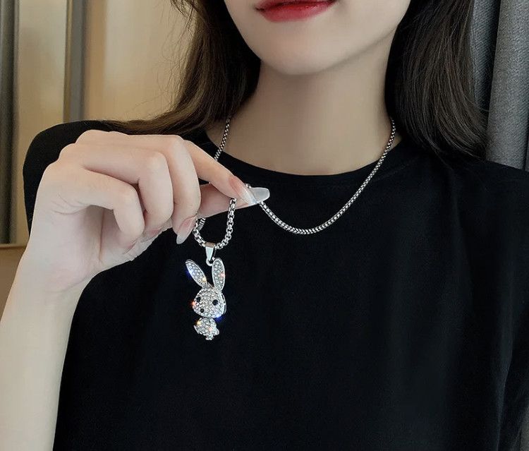 Chain × Cuban Link Chain × Diamond Pendant Cute Bunny Pendant Necklace ...
