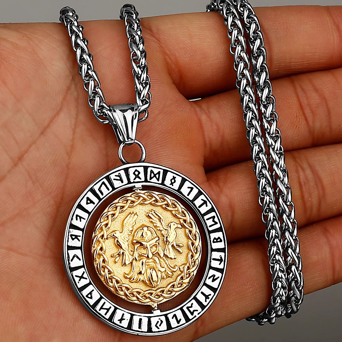 Custom Viking Odin and Norwegian Runes Rotating Pendant Necklace | Grailed