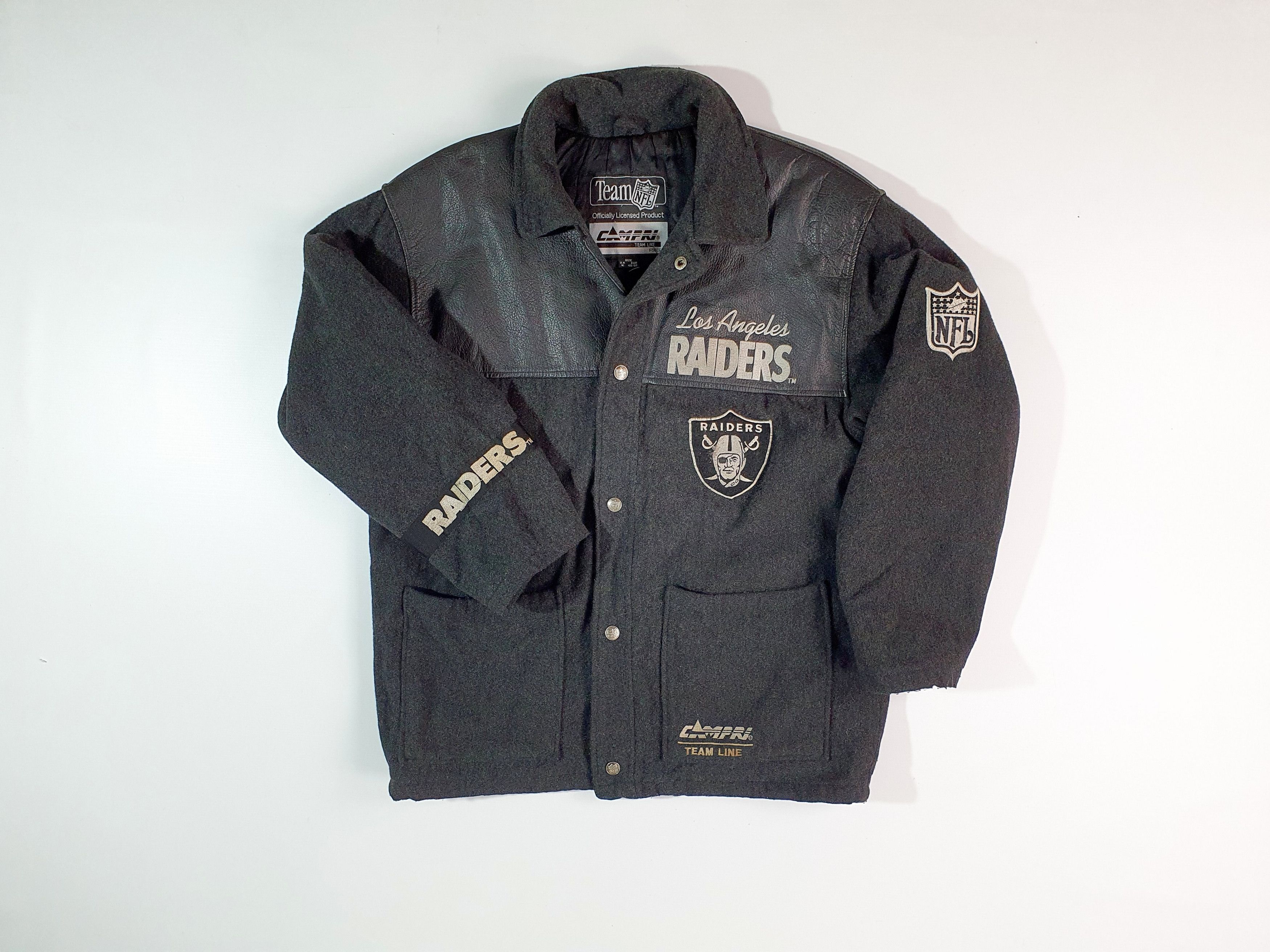 NFL × Vintage 90s Very Rare RAIDERS Leather and wool Jacket EAZY E ...