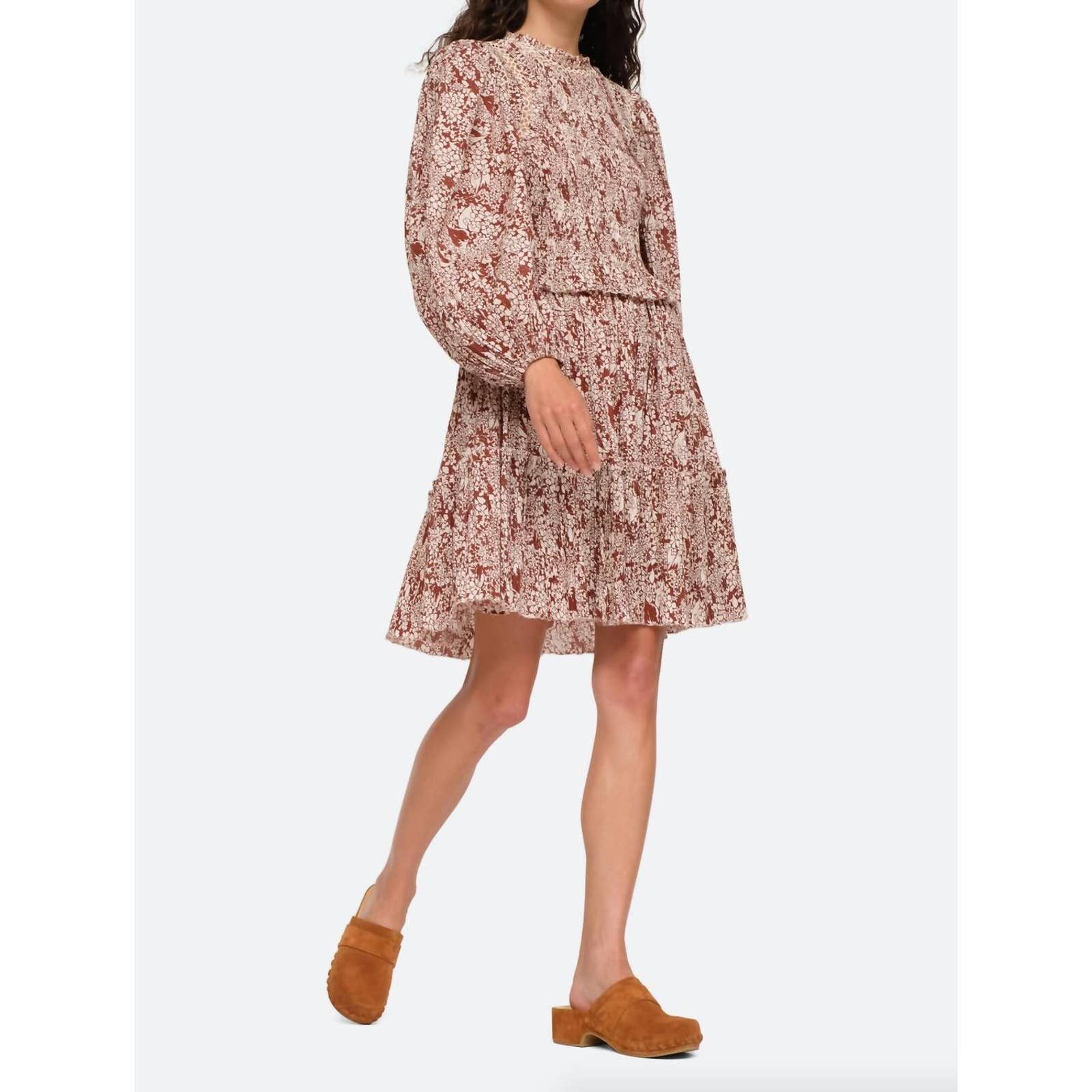 Sea New York Priya Print Long Sleeve Smocked Dress In Merlot | Grailed