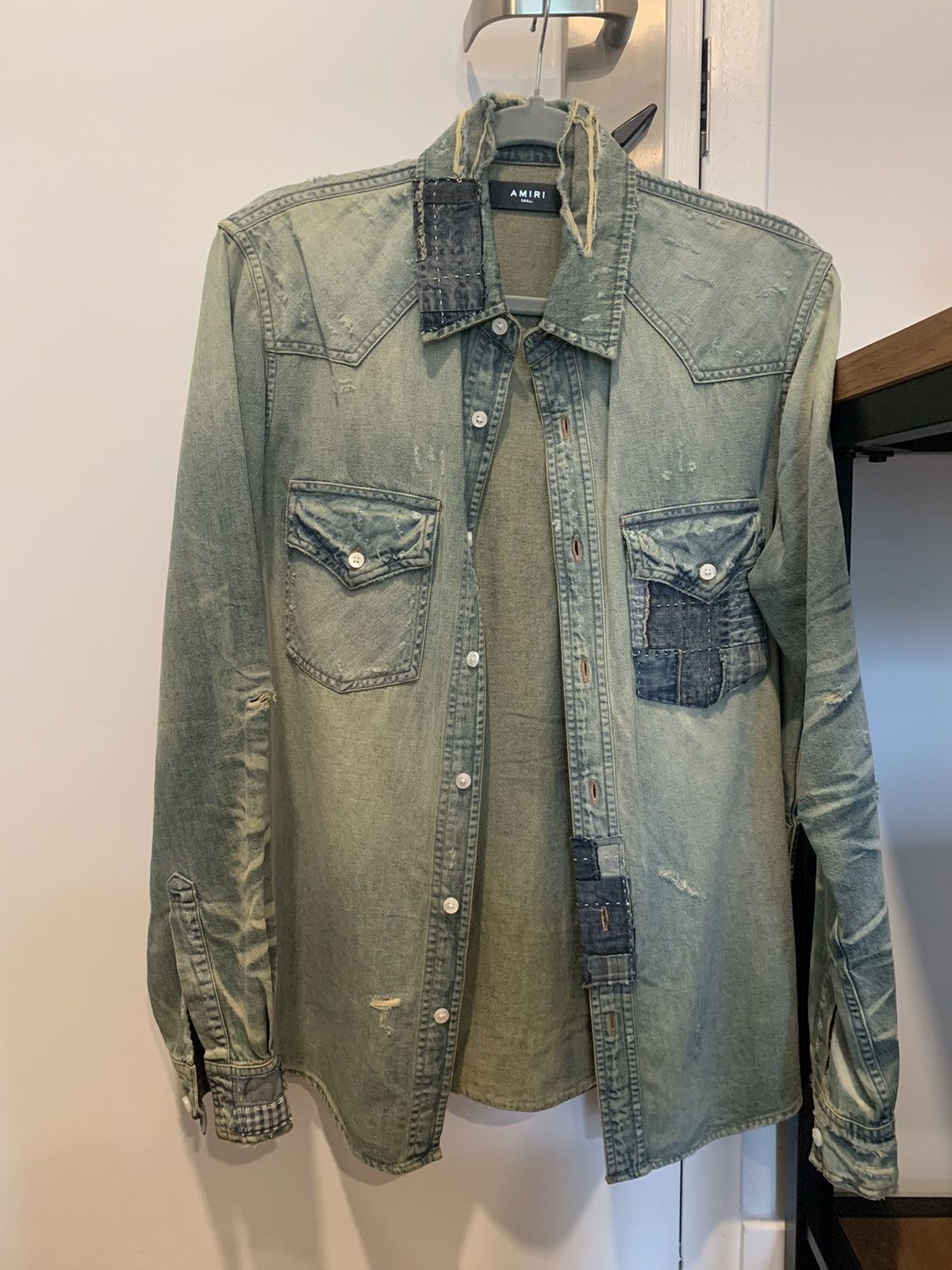 Amiri Japanese Denim Rip & Repair Shirt | Grailed