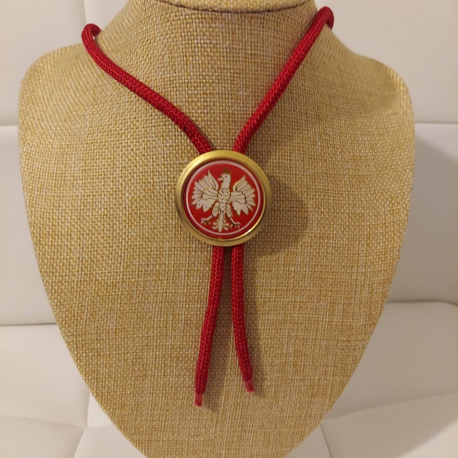 Vintage Vintage HIT USA Brass Polish Eagle Red Bolo Tie 30