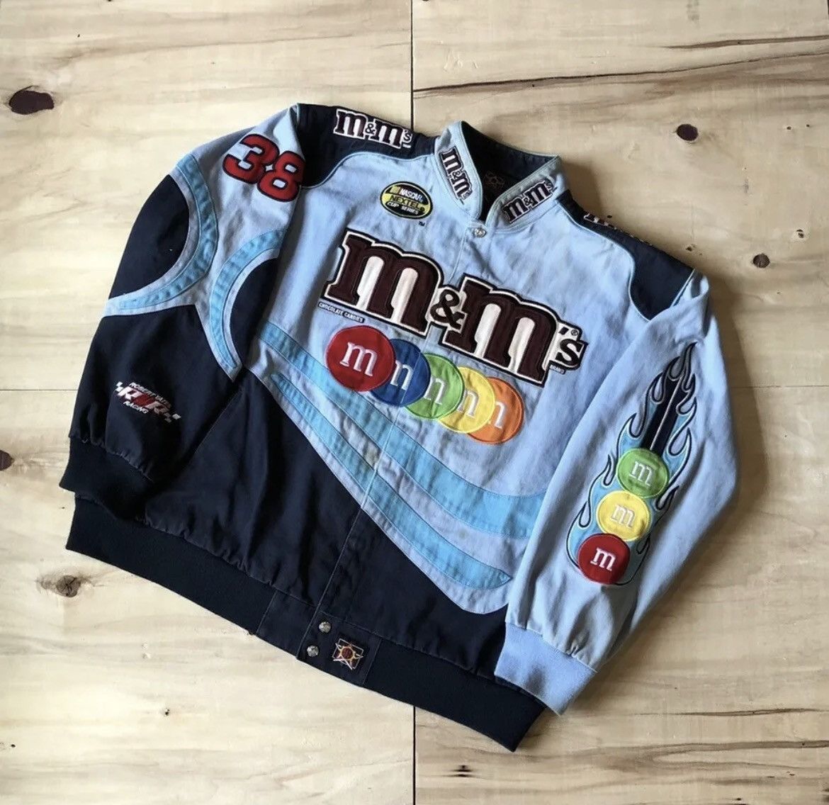 NASCAR × Vintage Vintage Nascar M&M Jacket Baby Blue - (Fits XL) | Grailed