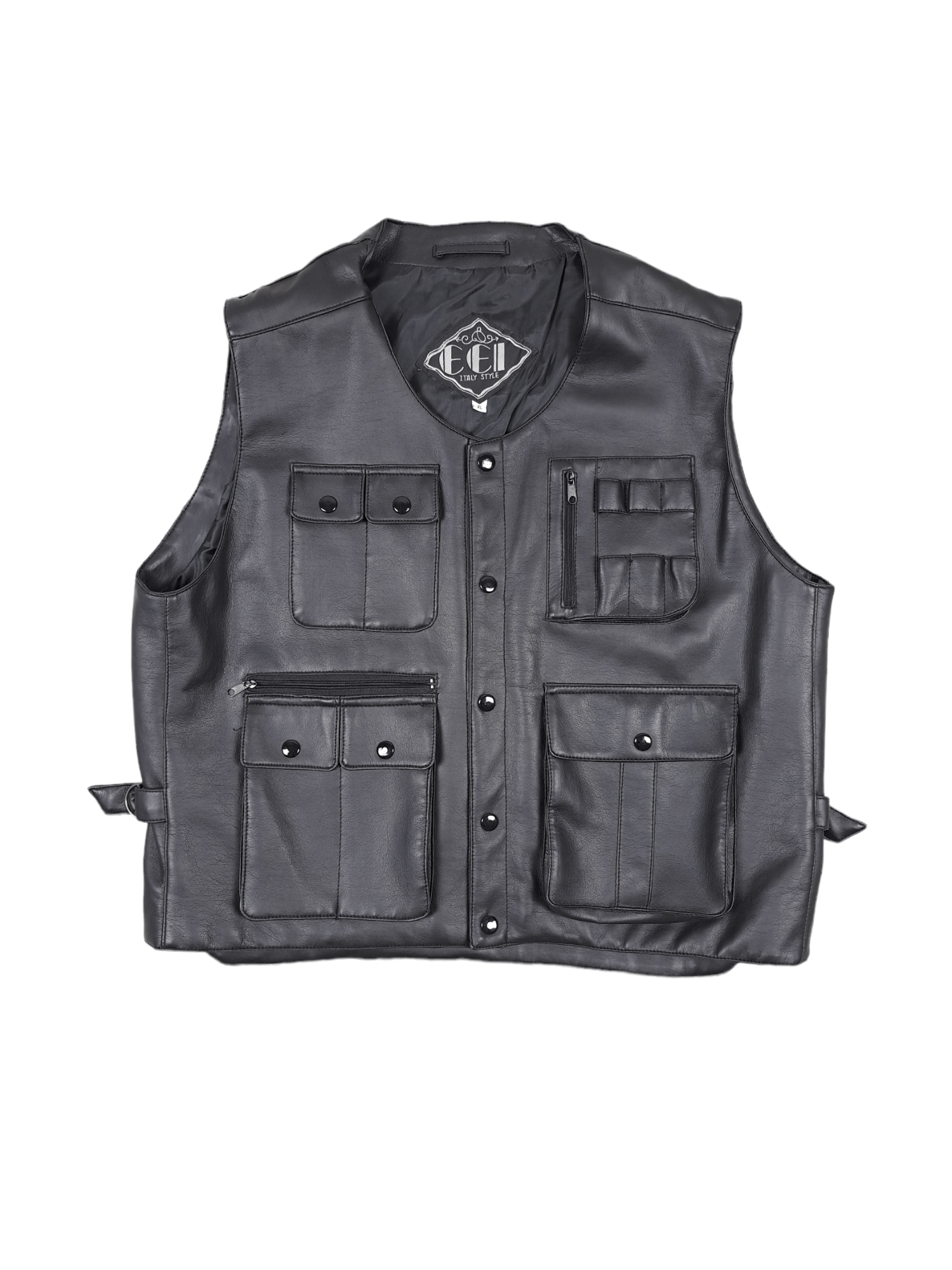 Leather Vintage Waxed Faux Leather Multipocket Black Cargo Vest | Grailed