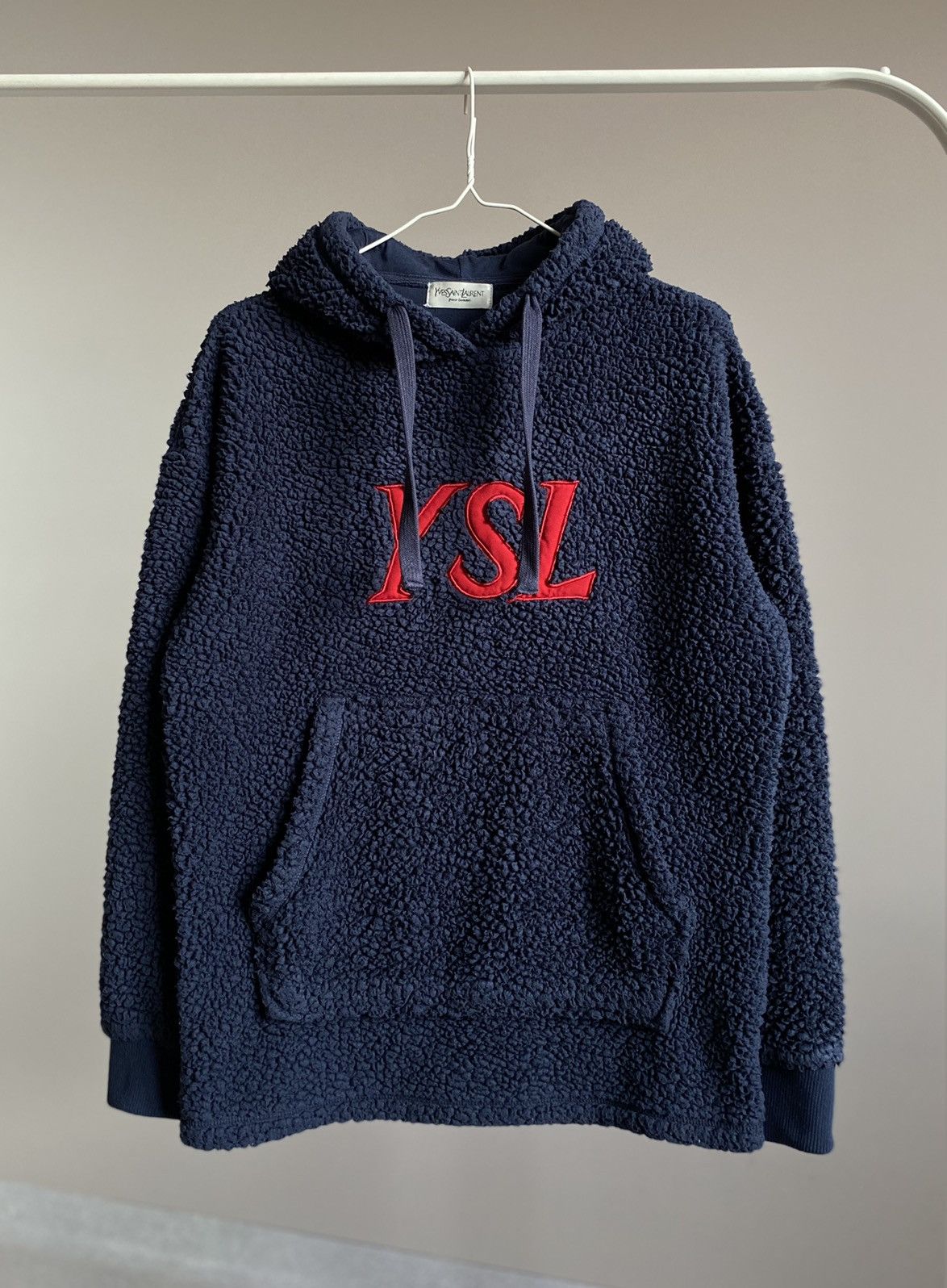 Luxury YSL Yves Saint Laurent Sherpa Fleece Hoodie Big Logo | Grailed