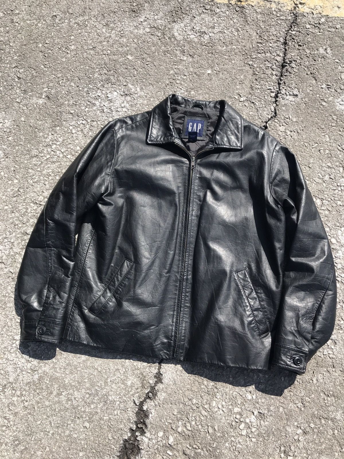 Vintage 90s Black Leather GAP Dad Jacket Kanye West Yeezy Style | Grailed