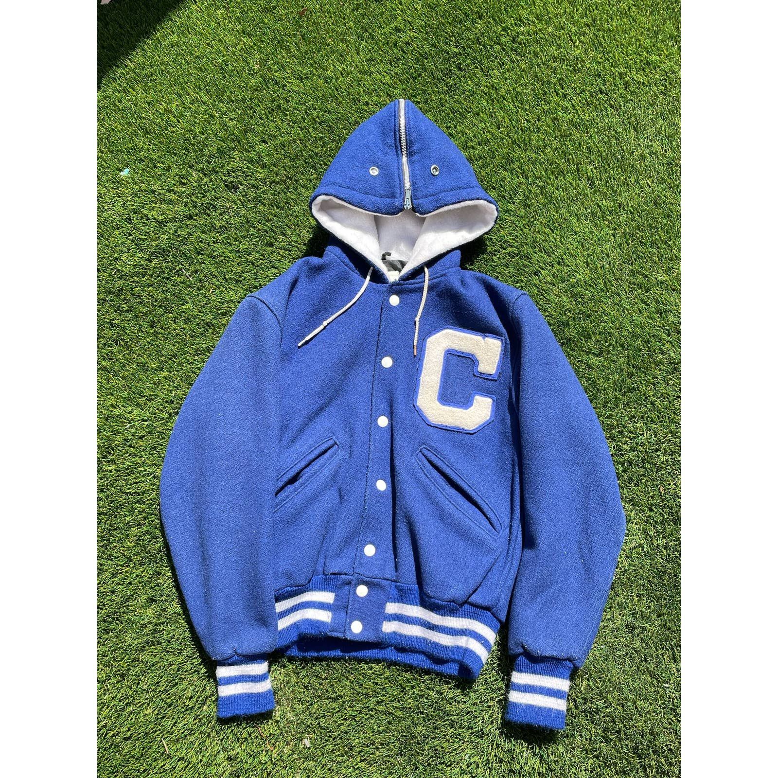 Delong VTG Varsity Wool Jacket Letterman Zip/Fold Hood Delong | Grailed