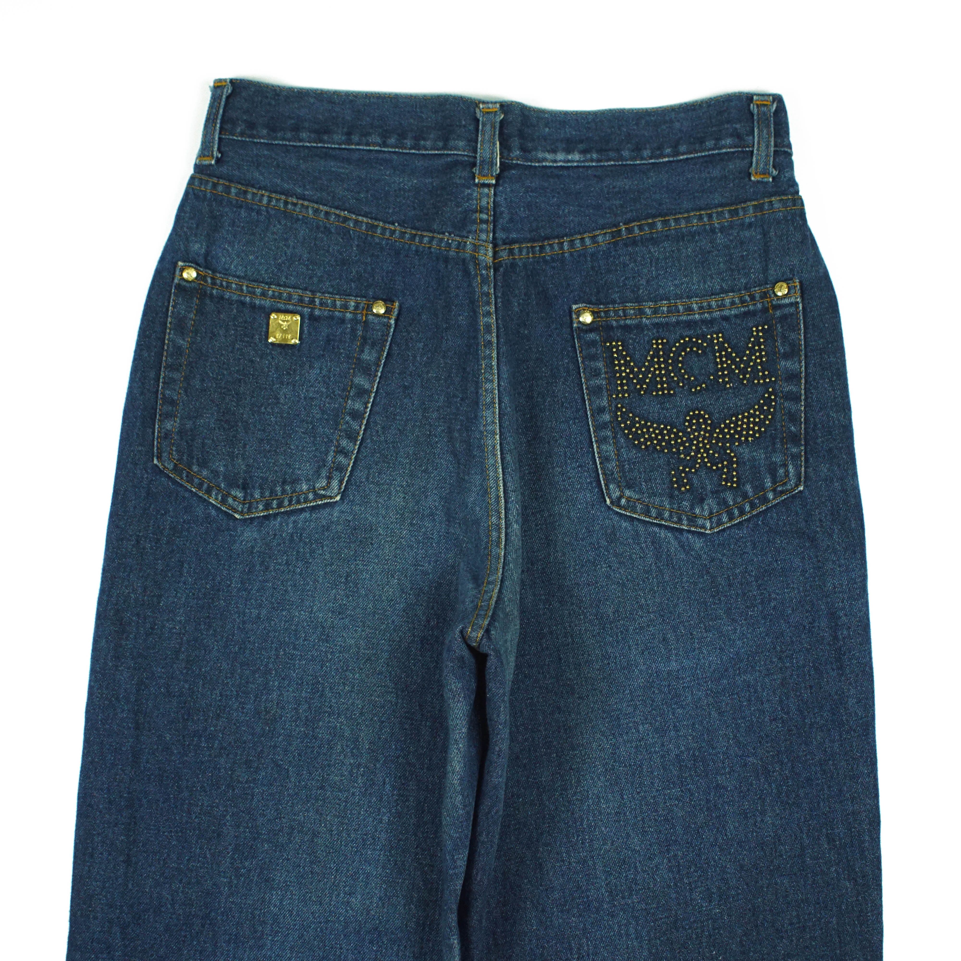 MCM × Vintage 90s MCM Studded Logo Denim Pants | Grailed