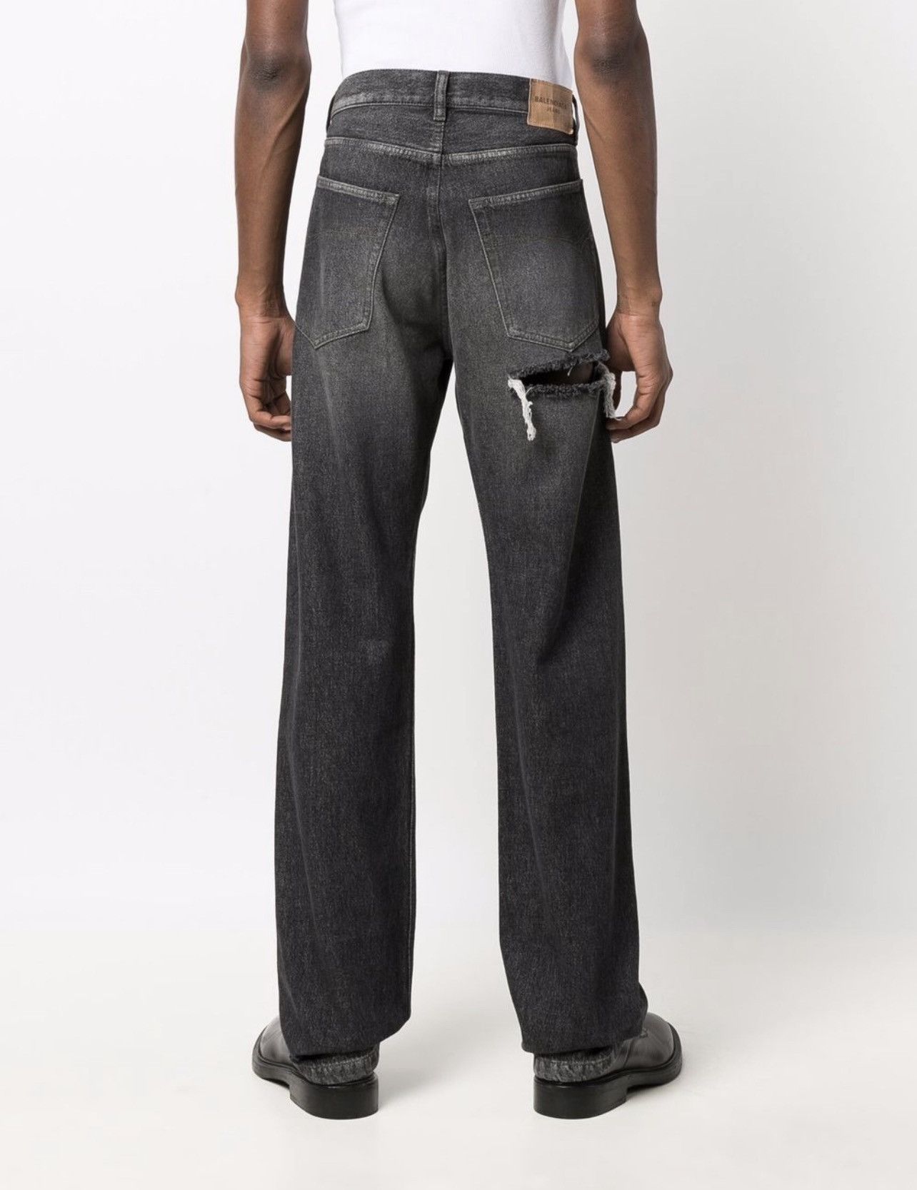 Balenciaga Straight-Leg Grey Denim Jeans Ripped Detailing | Grailed