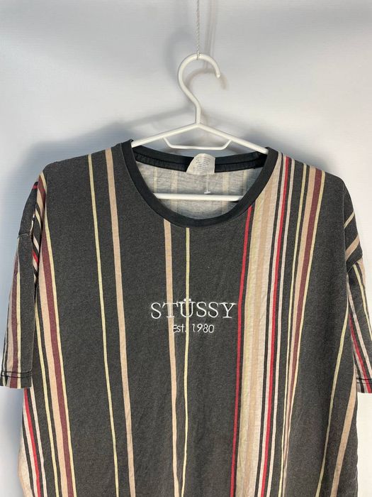 Vintage Vintage 90s Stussy Est. 1980 Center Logo Striped T-Shirt | Grailed