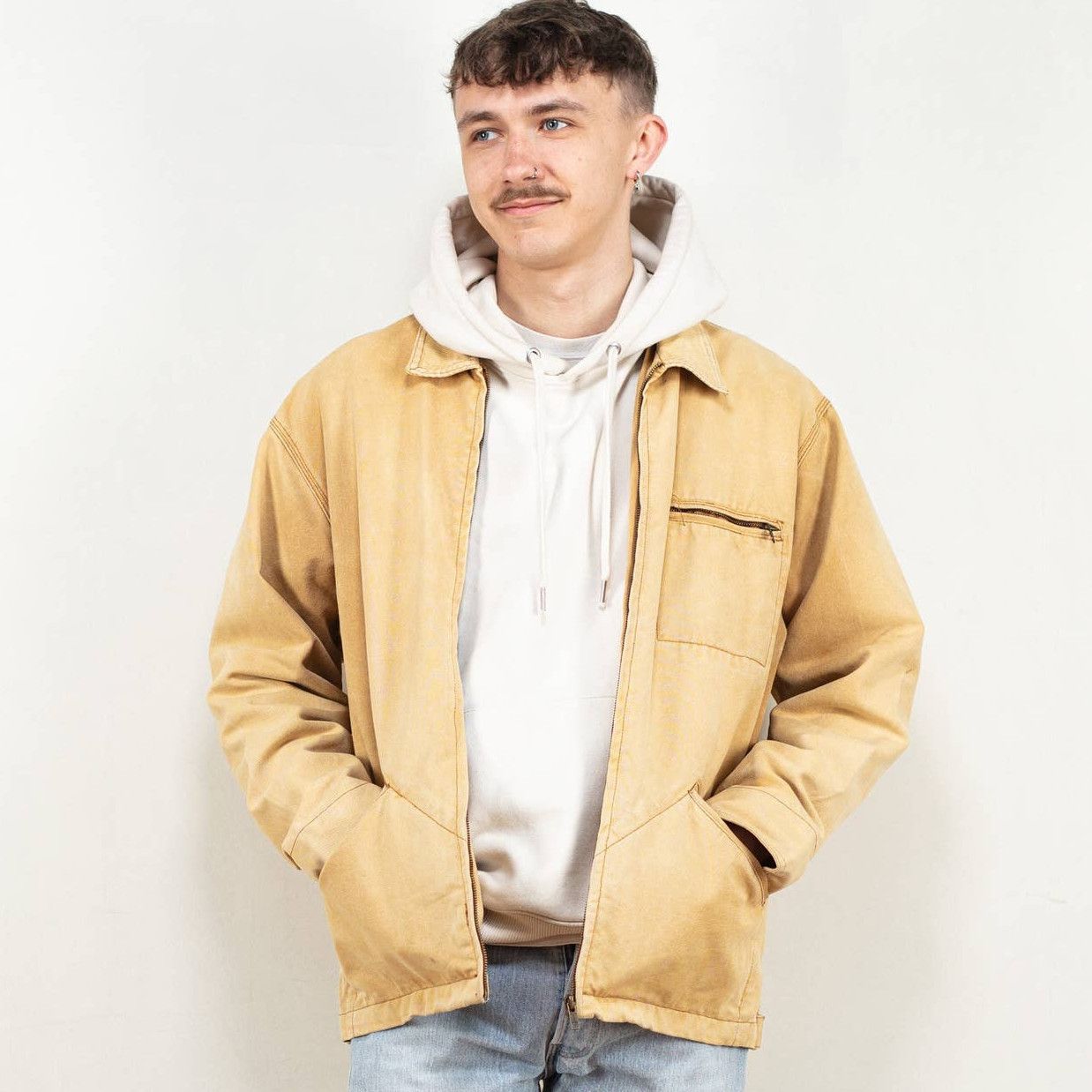 Vintage Vintage 80's Men Work Bomber Jacket in Beige | Grailed