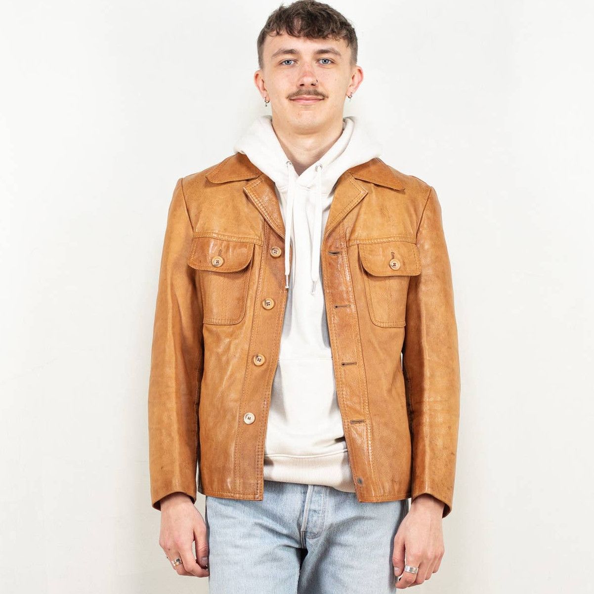 Leather Jacket × Streetwear × Vintage Vintage 70's Men Leather Blazer ...