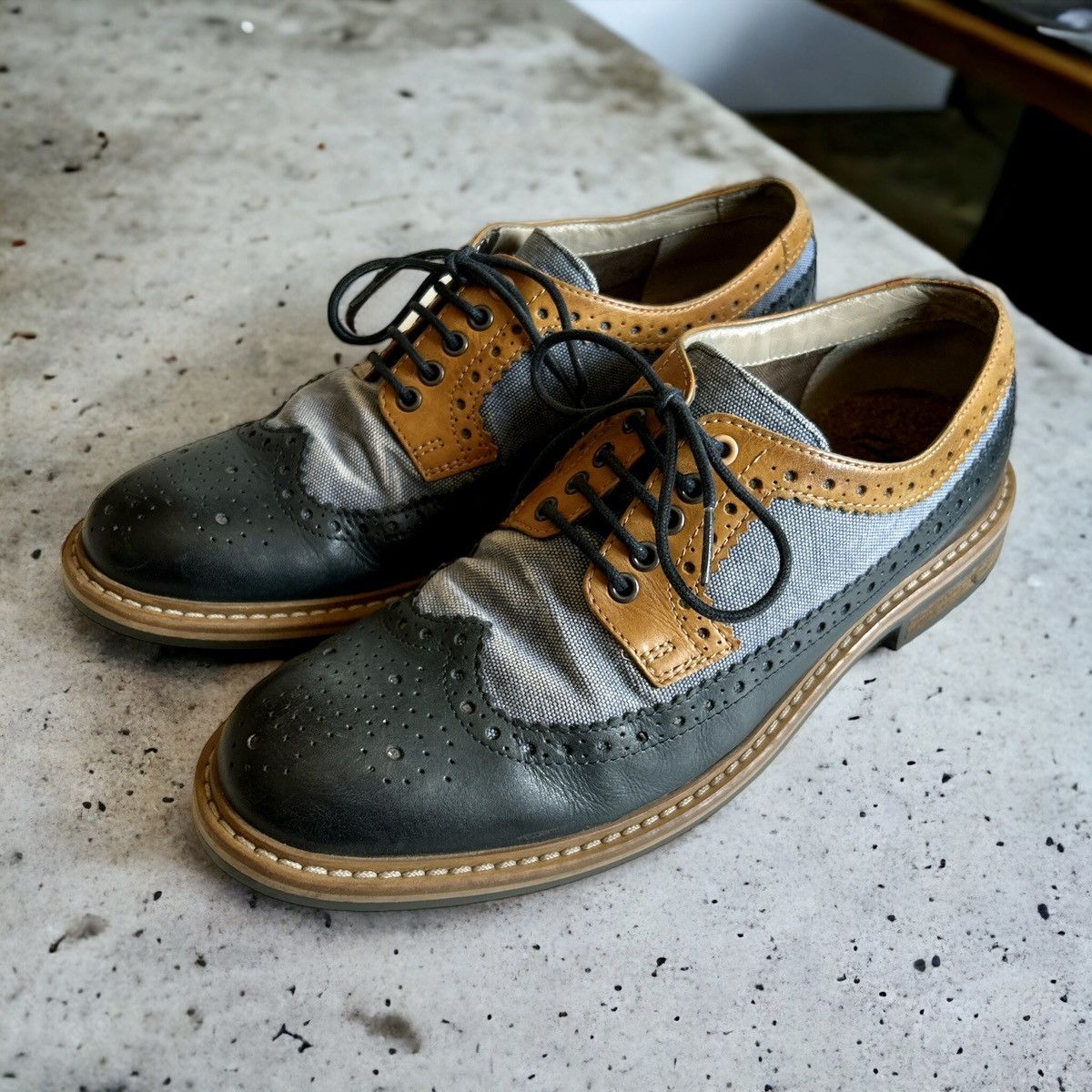 Clarks × Rare Clarks Derby Limit Brogue - Blue Combi | Grailed