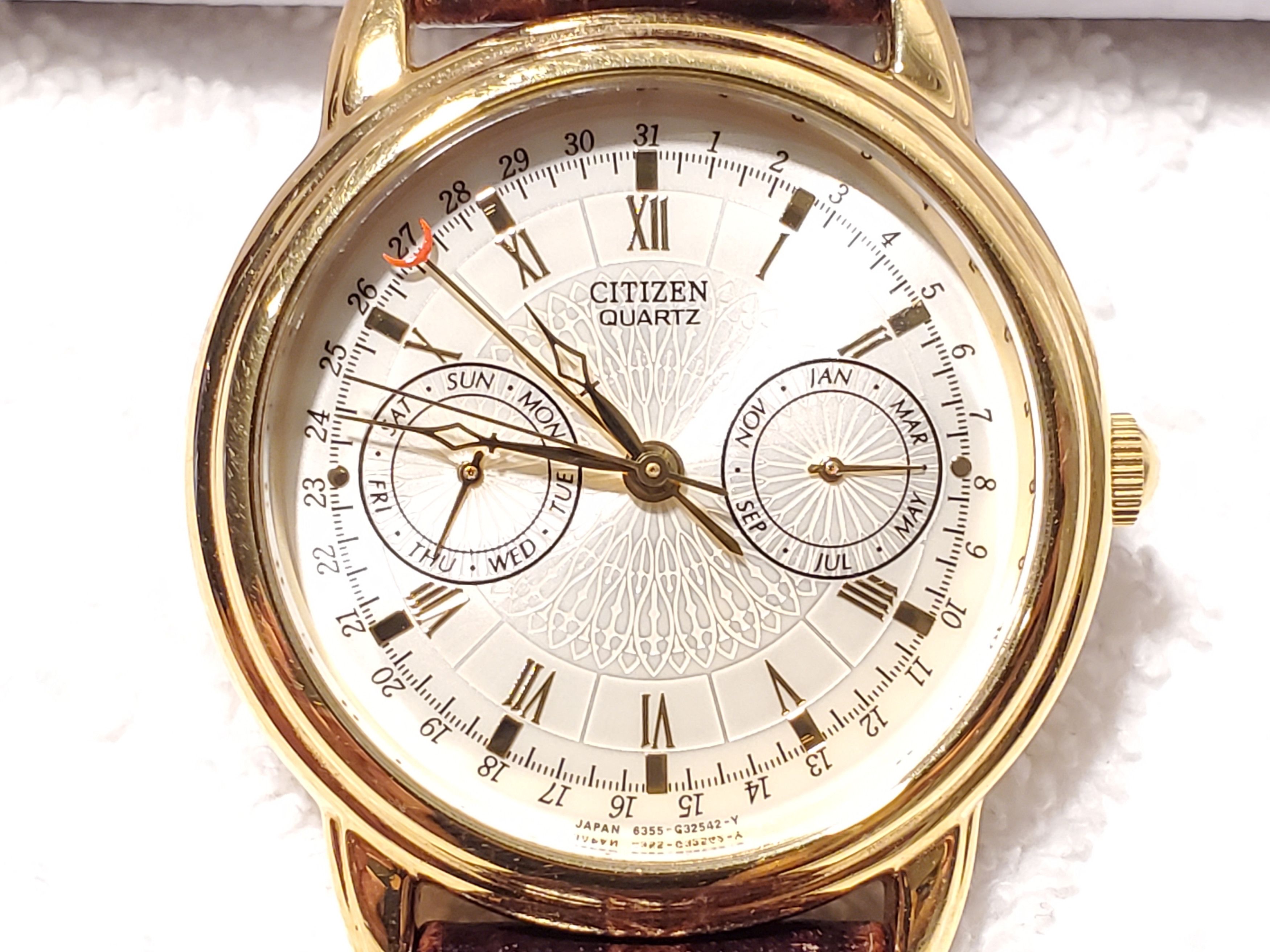 Citizen Vintage Citizen Men's Day Date Month Watch Leather Strap | Grailed