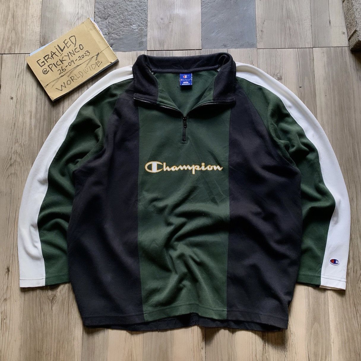 Vintage Champion Vintage 90s Halfzip/tritone colourway Center logo ...