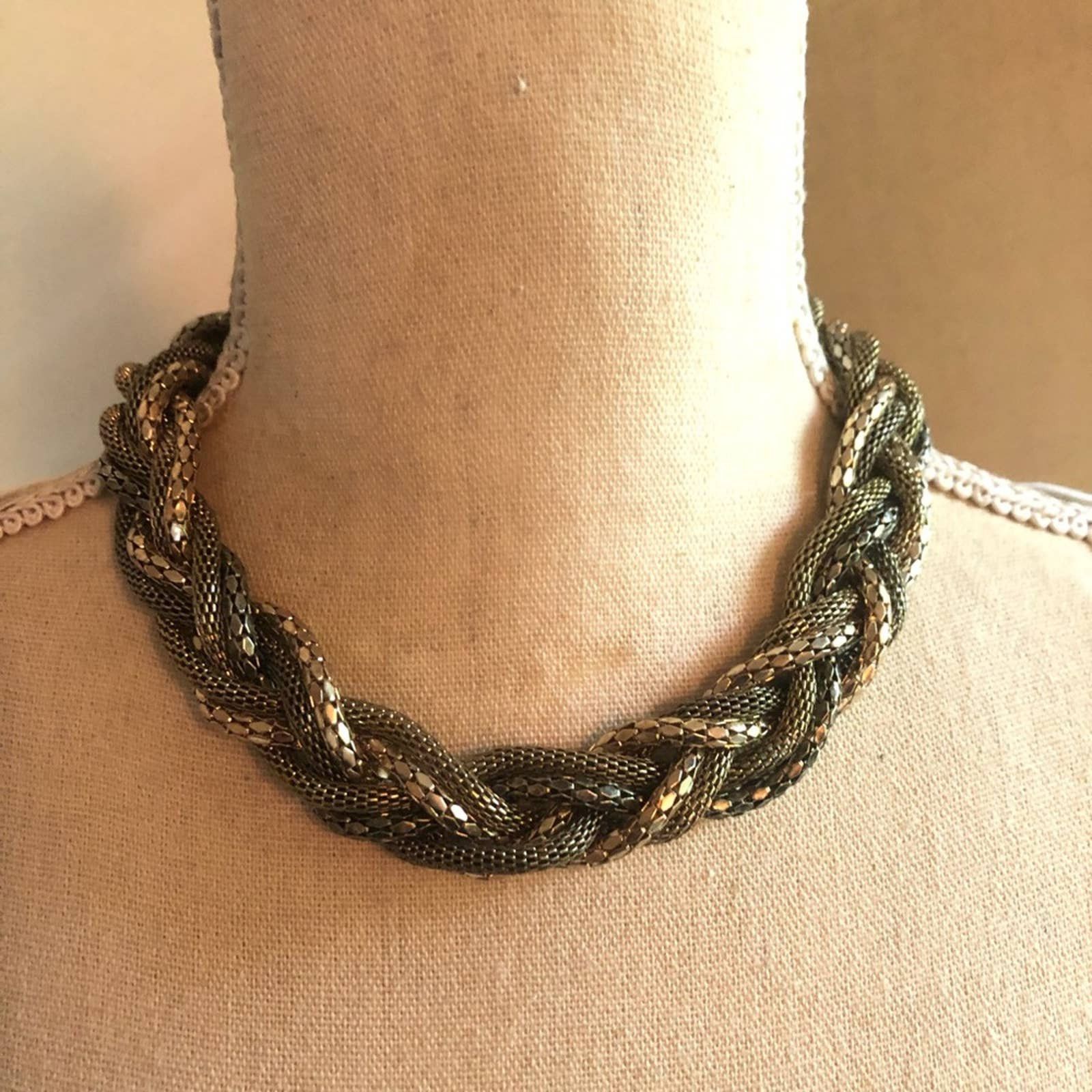 Vintage Vintage 90s tri-tone metal braided chain choker | Grailed
