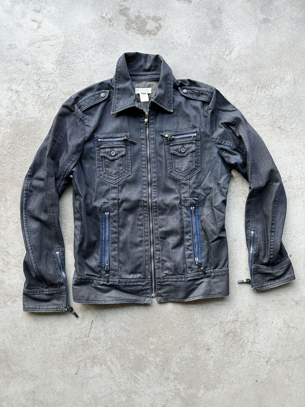 Diesel × Leather Jacket × Vintage Y2K Diesel Denim Cargo Waxed Jacket ...