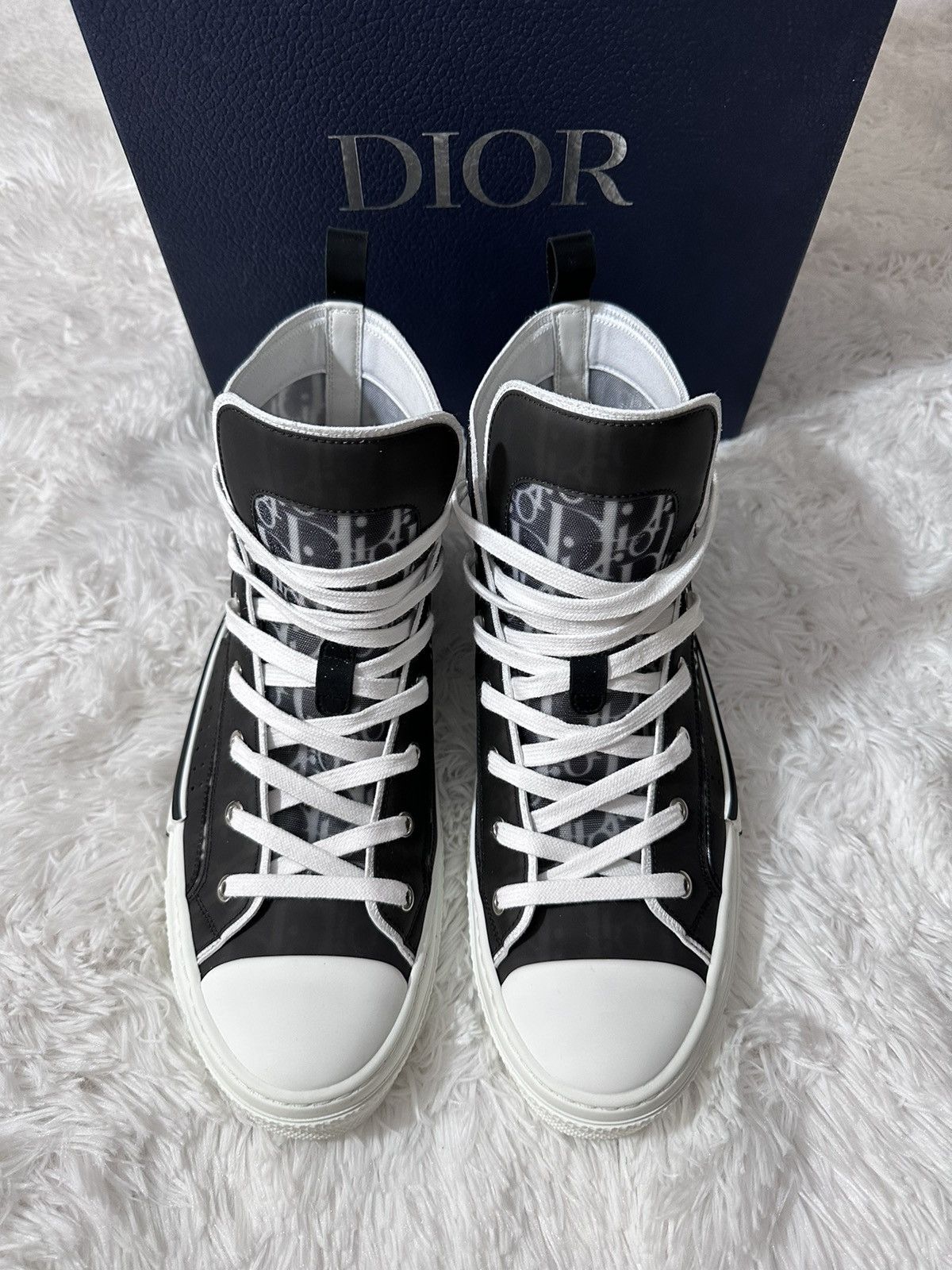 Dior B23 HIGH-TOP SNEAKER Black and White Dior Oblique Canvas | Grailed