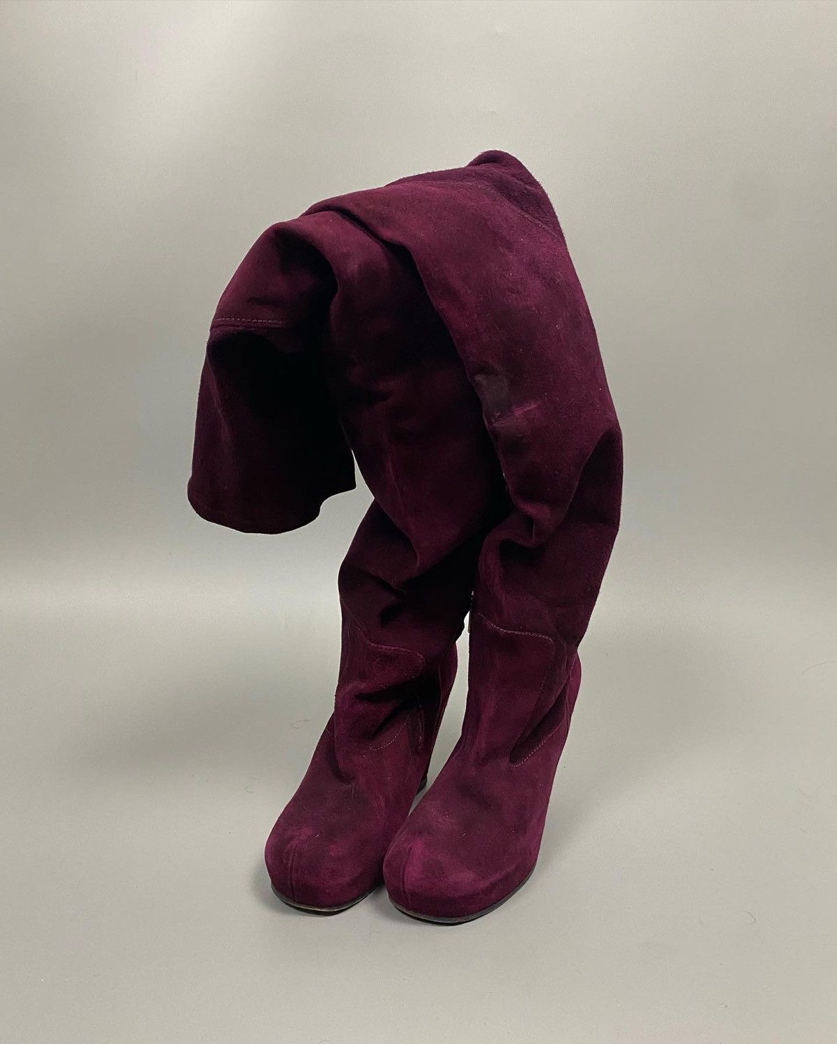 Rick Owens Thigh High Reverse Leather Wedges | Grailed