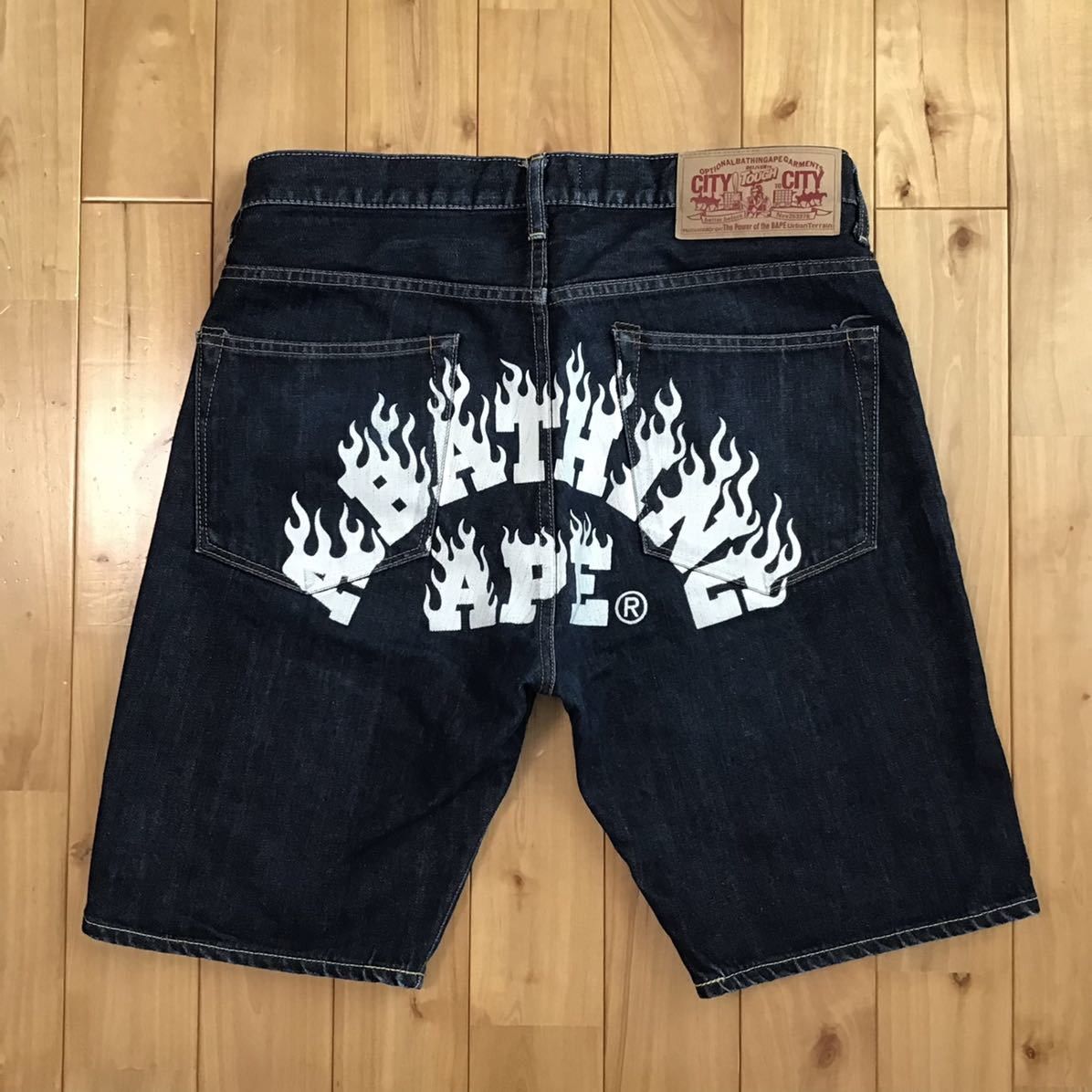 Bape BAPE Fire LOGO denim shorts flame a bathing ape ★size M | Grailed