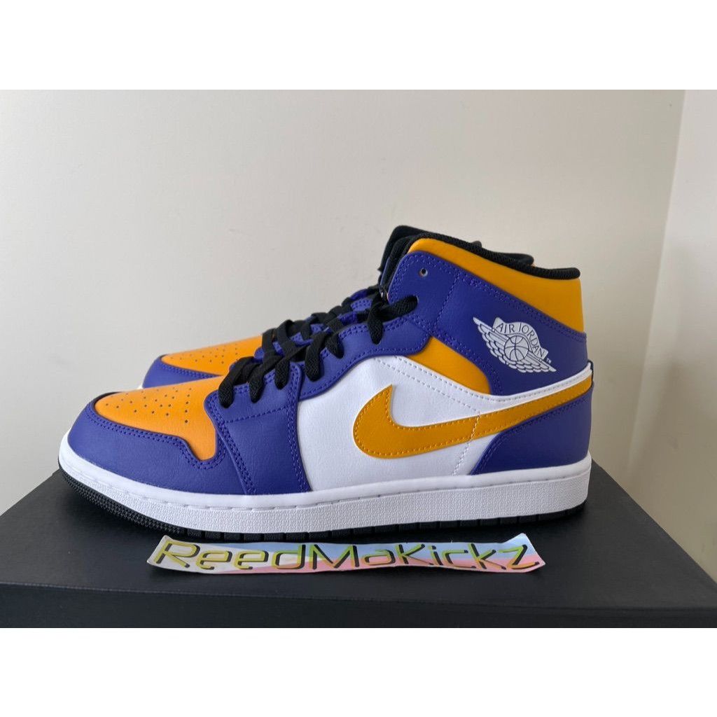 Jordan Brand Jordan 1 MID Lakers White Purple Gold Mens 9.5us | Grailed