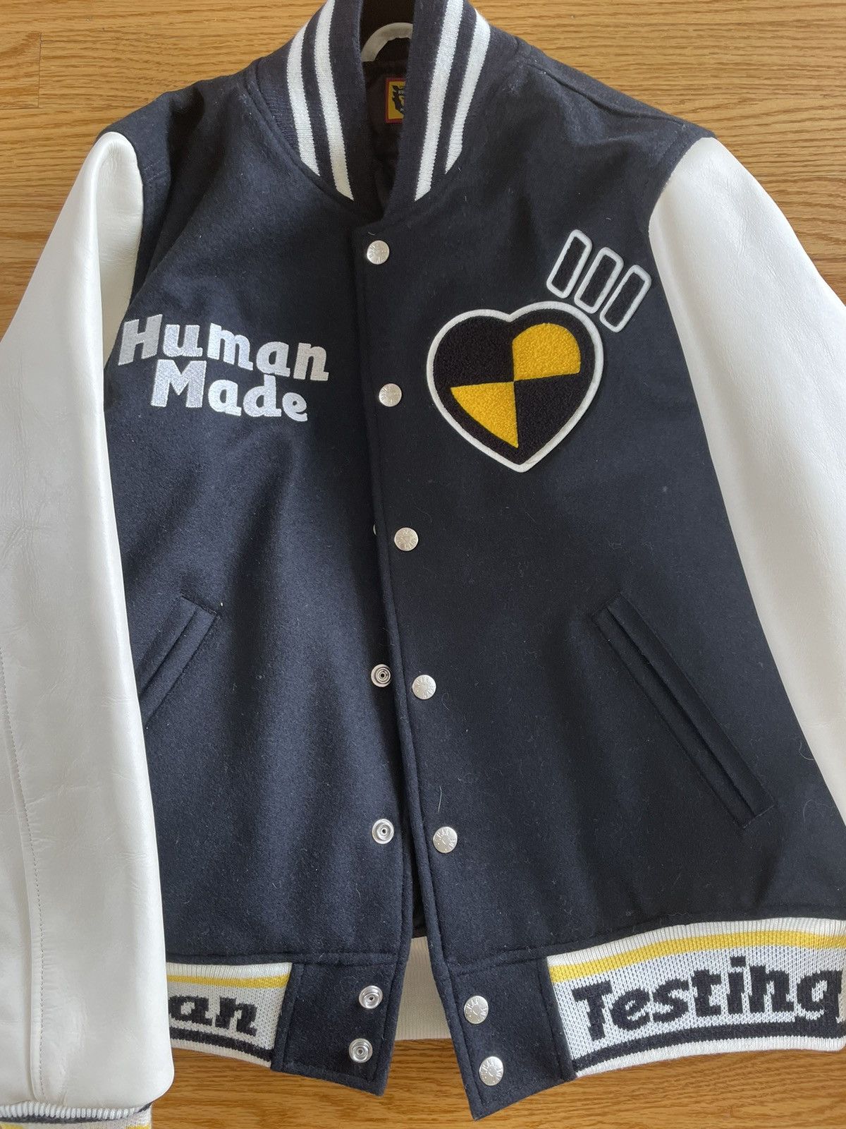 Human Made Human made human testing varsity jacket | Grailed