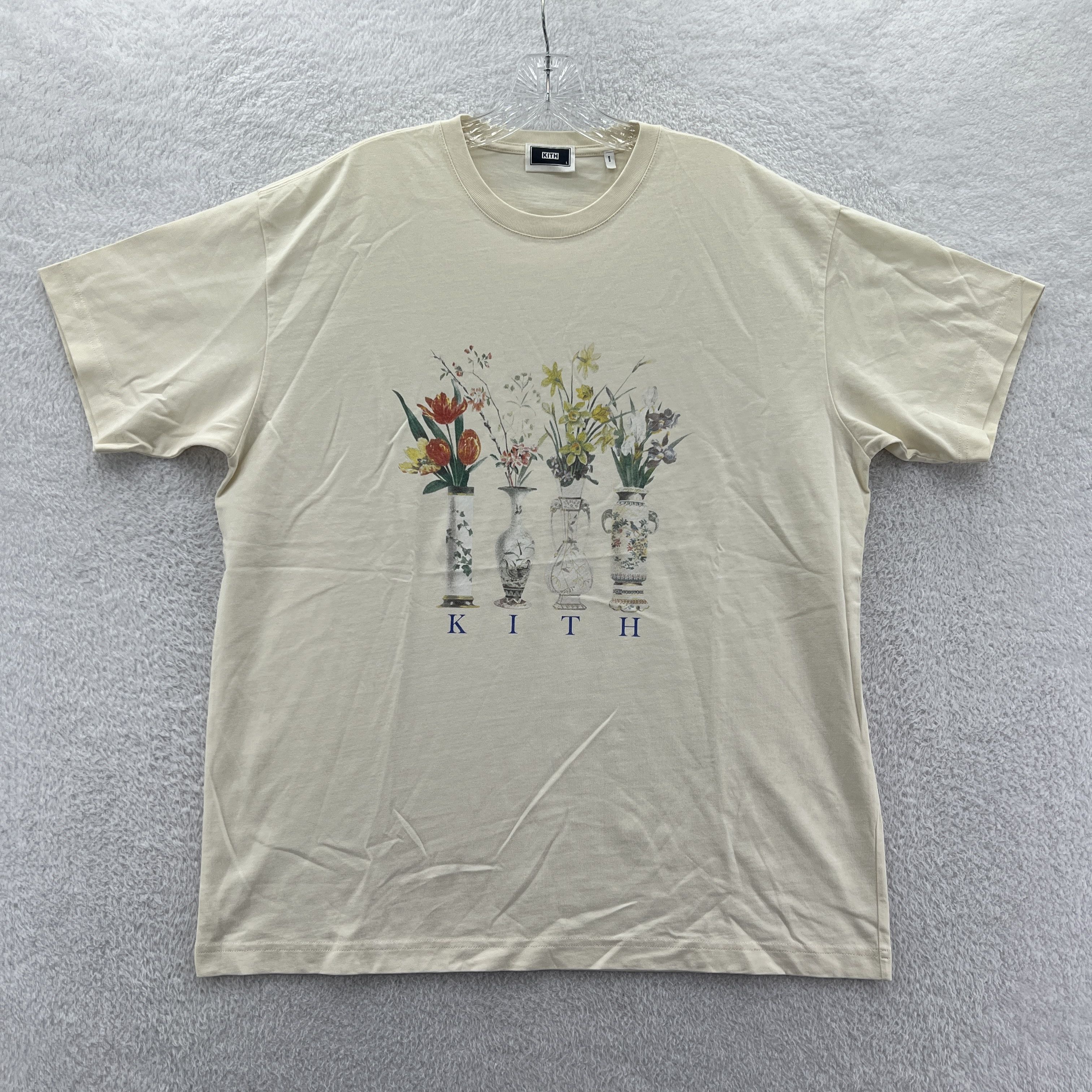 Kith New Kith Vase Shirt Mens Large Relaxed Cream Flower Art | Grailed
