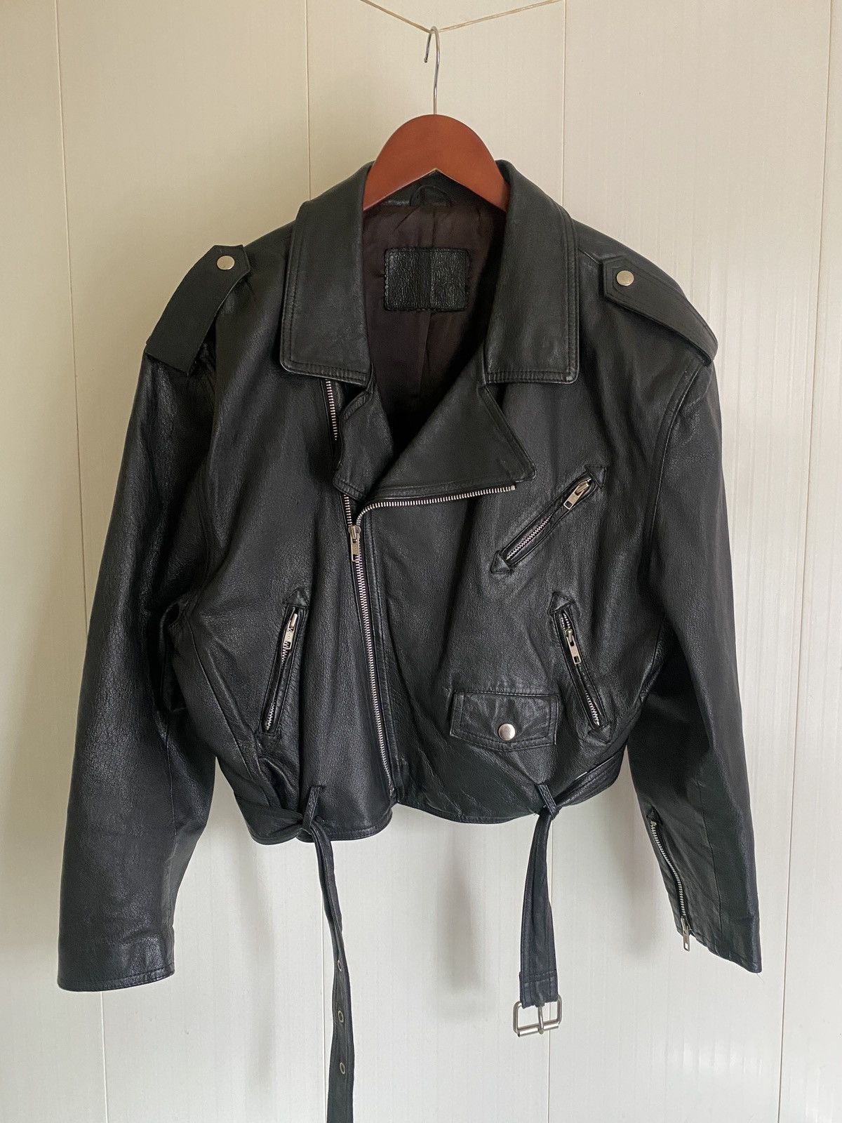 Leather Jacket × Rare × Vintage Oversized Cropped Punk Grunge Vintage ...