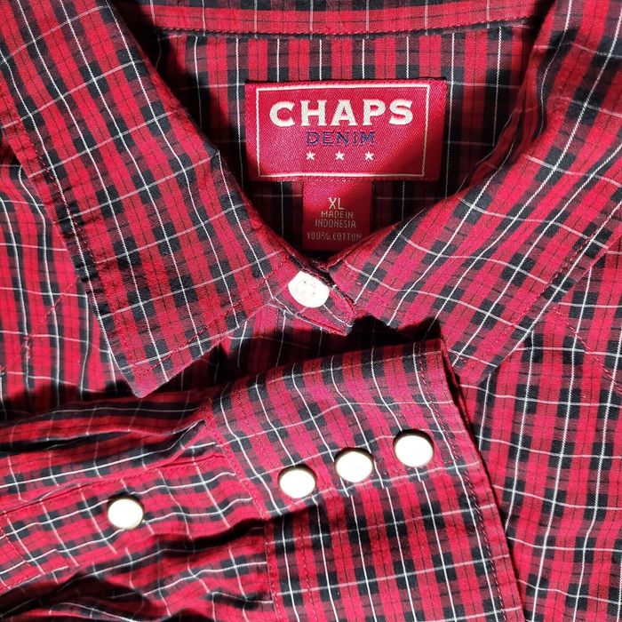 Chaps CHAPS Denim Red Western Shirt Pearl Snap Button Cotton Women ...