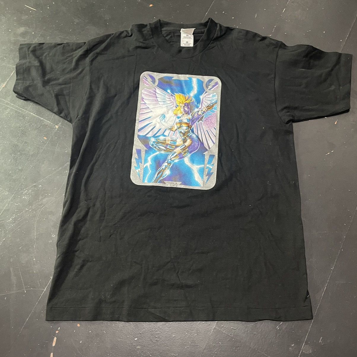 Vintage 1996 Comic Girl lightning wings storm graphic tee | Grailed
