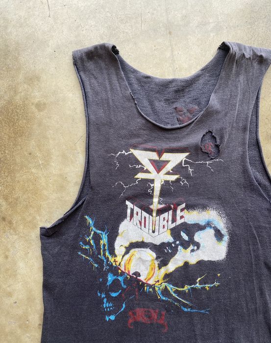 Vintage THRASHED Vintage 1987 Trouble Metal Band The Skull T Shirt ...