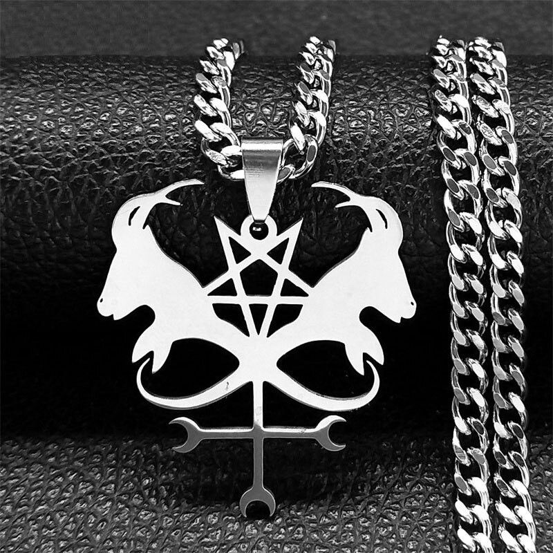 Diamond Pendant Baphomet Church Satan Cross Inverted Pentagram Necklace ...