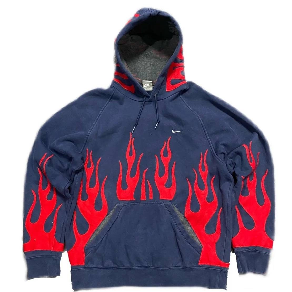 Custom × Nike × Streetwear Custom Upcycling Diy Rework Nike Hoodie Fire ...