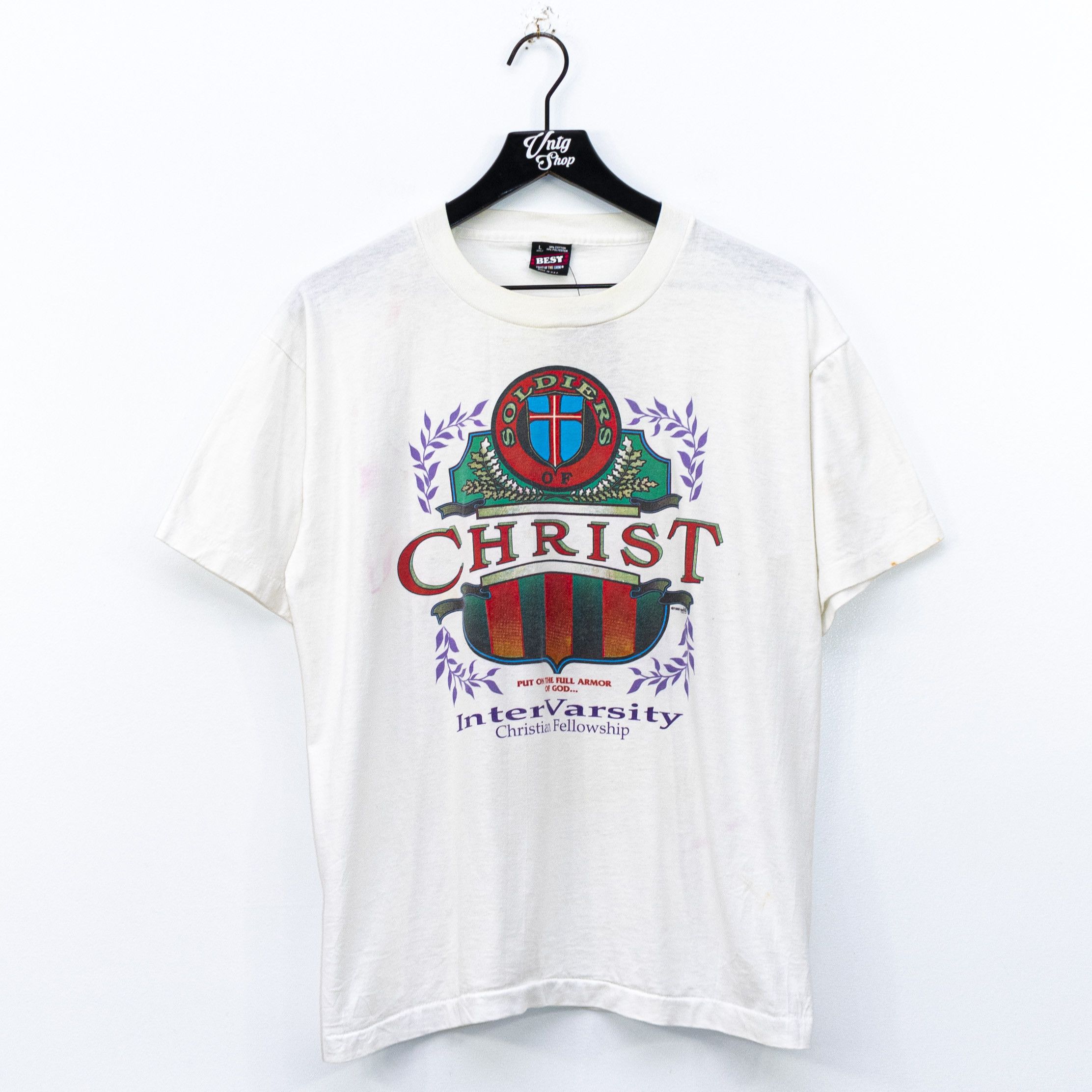 Vintage Vintage 1995 Soldiers of Christ Crest Religion T-Shirt | Grailed