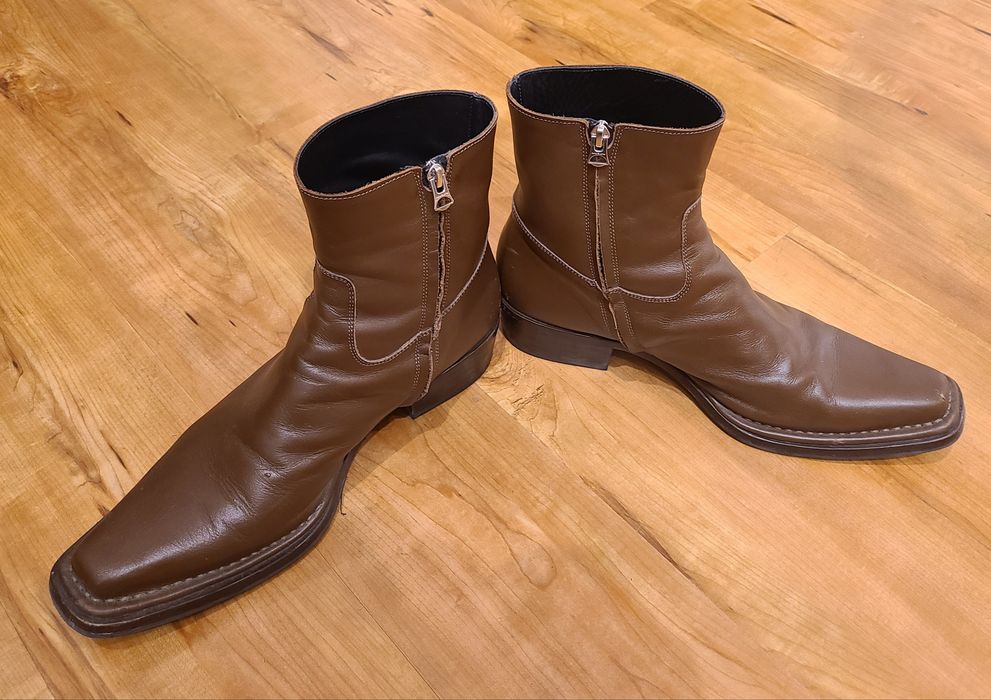 Acne Studios Brown Square-Toe Zip Boots | Grailed