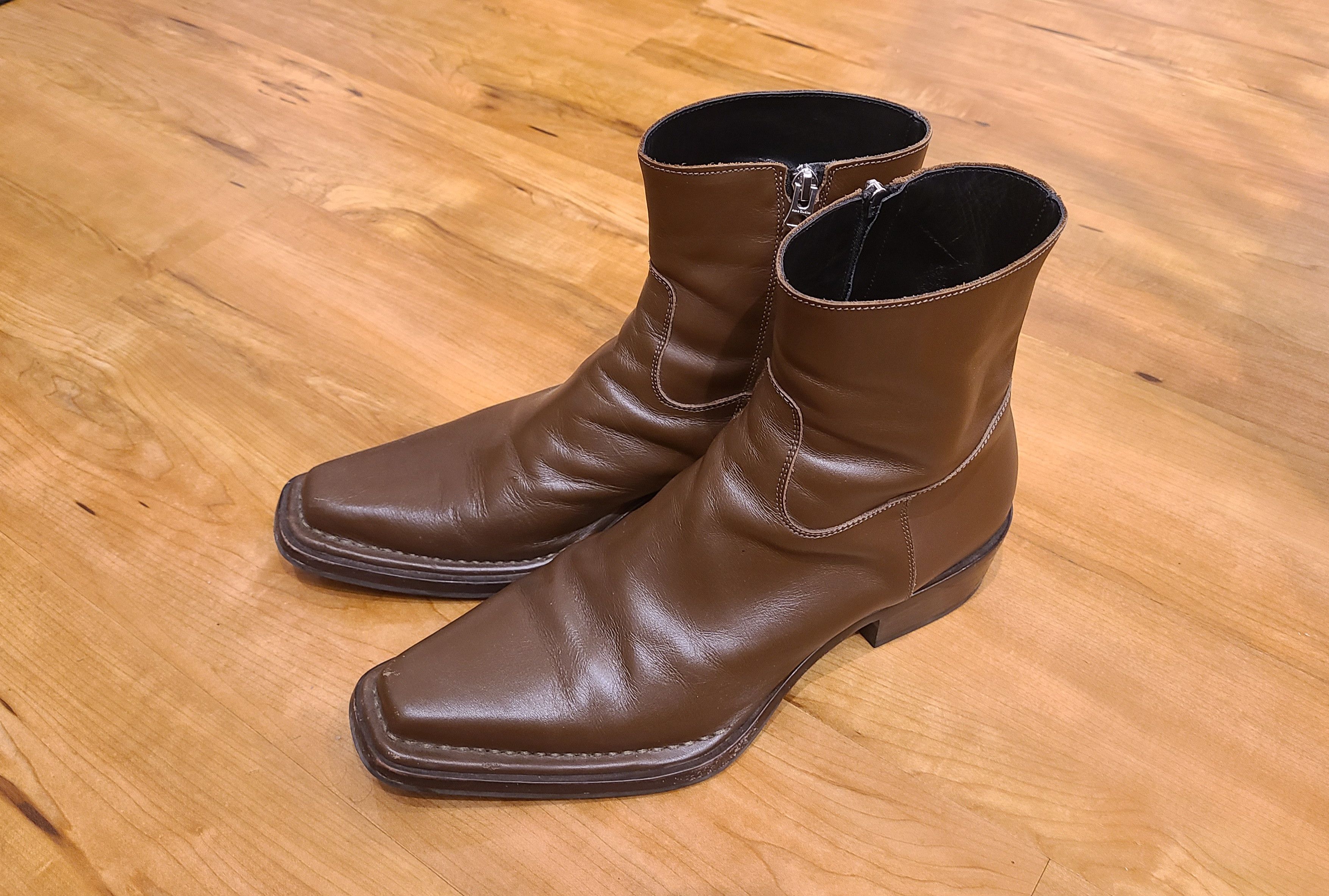 Acne Studios Brown Square-Toe Zip Boots | Grailed