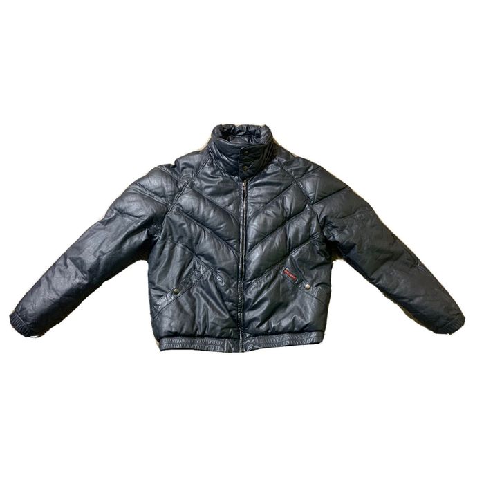 Vintage VTG Rare Run DMC Goose Country Black Leather Down Coat Jacket ...