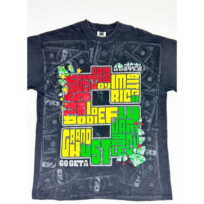 Vintage Vintage Y2K Hip Hop Shirt Black 2XL Hustle I'm Rich Bad Rap ...