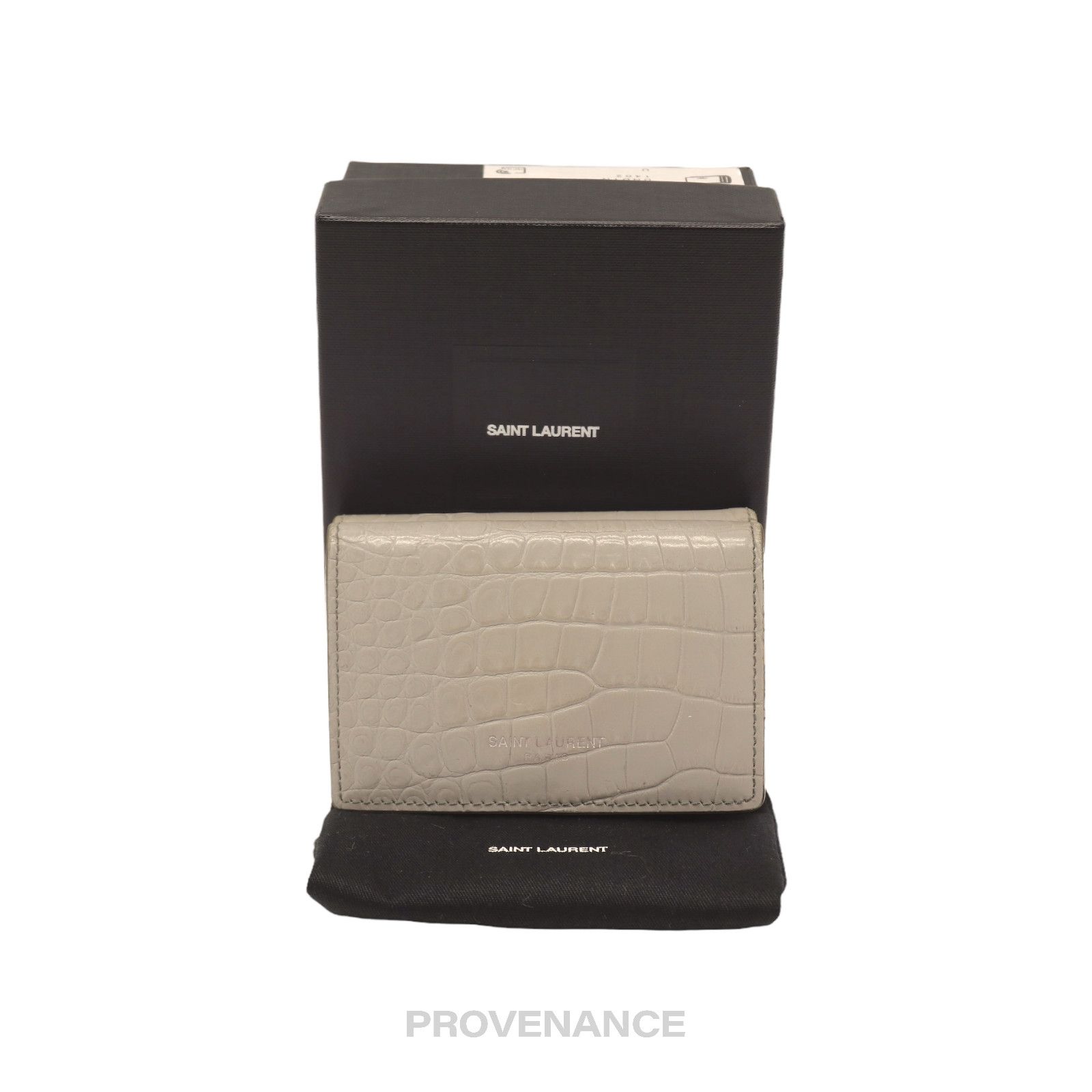 Saint Laurent Paris 🔴 Saint Laurent Paris Snap Card Wallet - Gray Croc ...