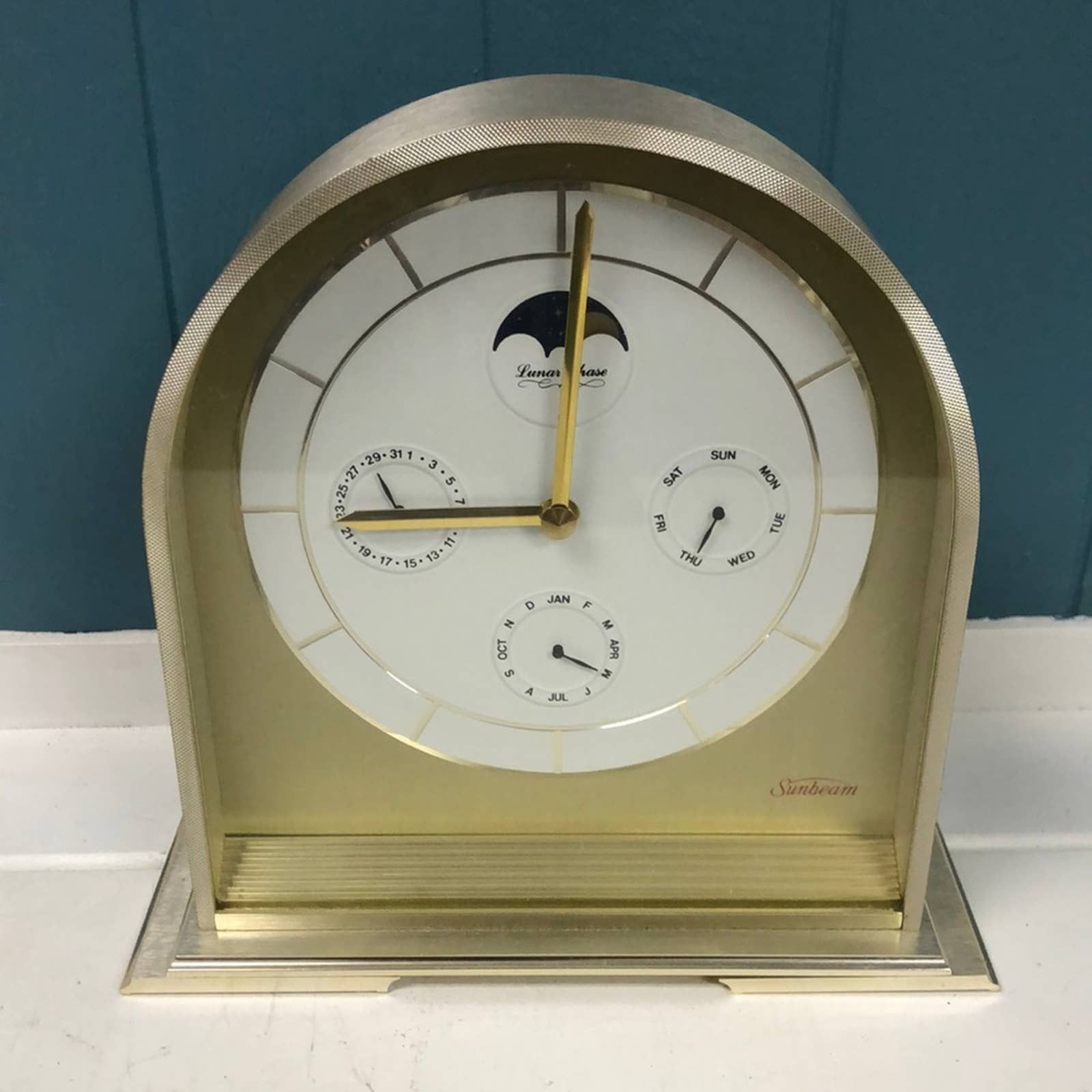 Vintage Brushed Brass Lunar Mantle Clock by Sunbeam - Model #882-602 ...