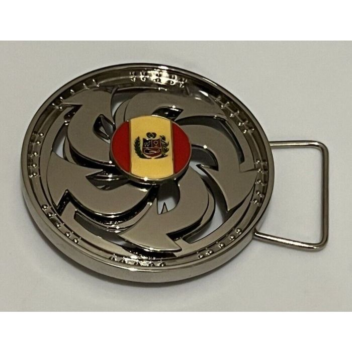 Vintage Spinner Belt Buckle Peru Flag Yellow Red Round Center Spinne ...