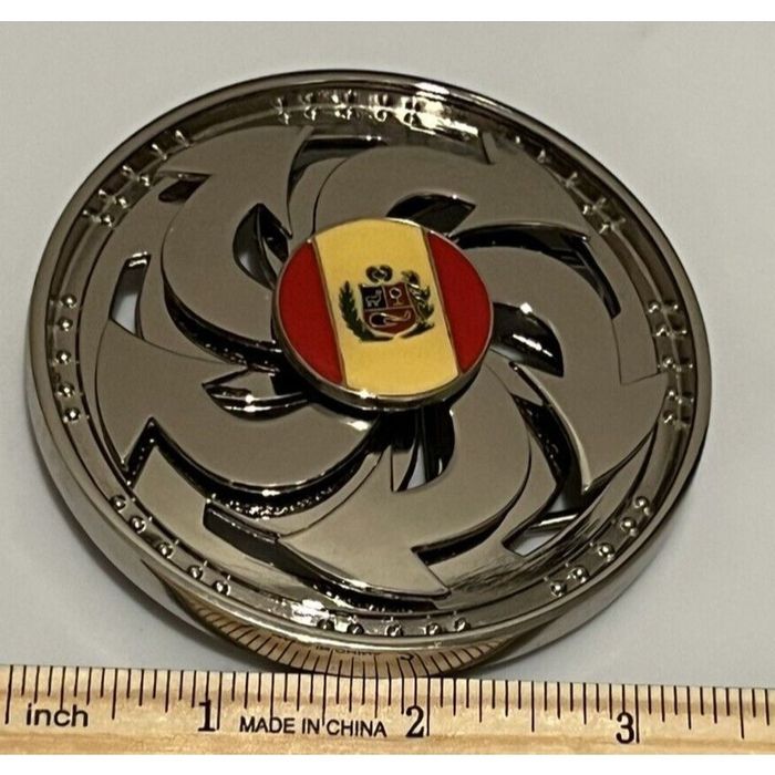 Vintage Spinner Belt Buckle Peru Flag Yellow Red Round Center Spinne ...