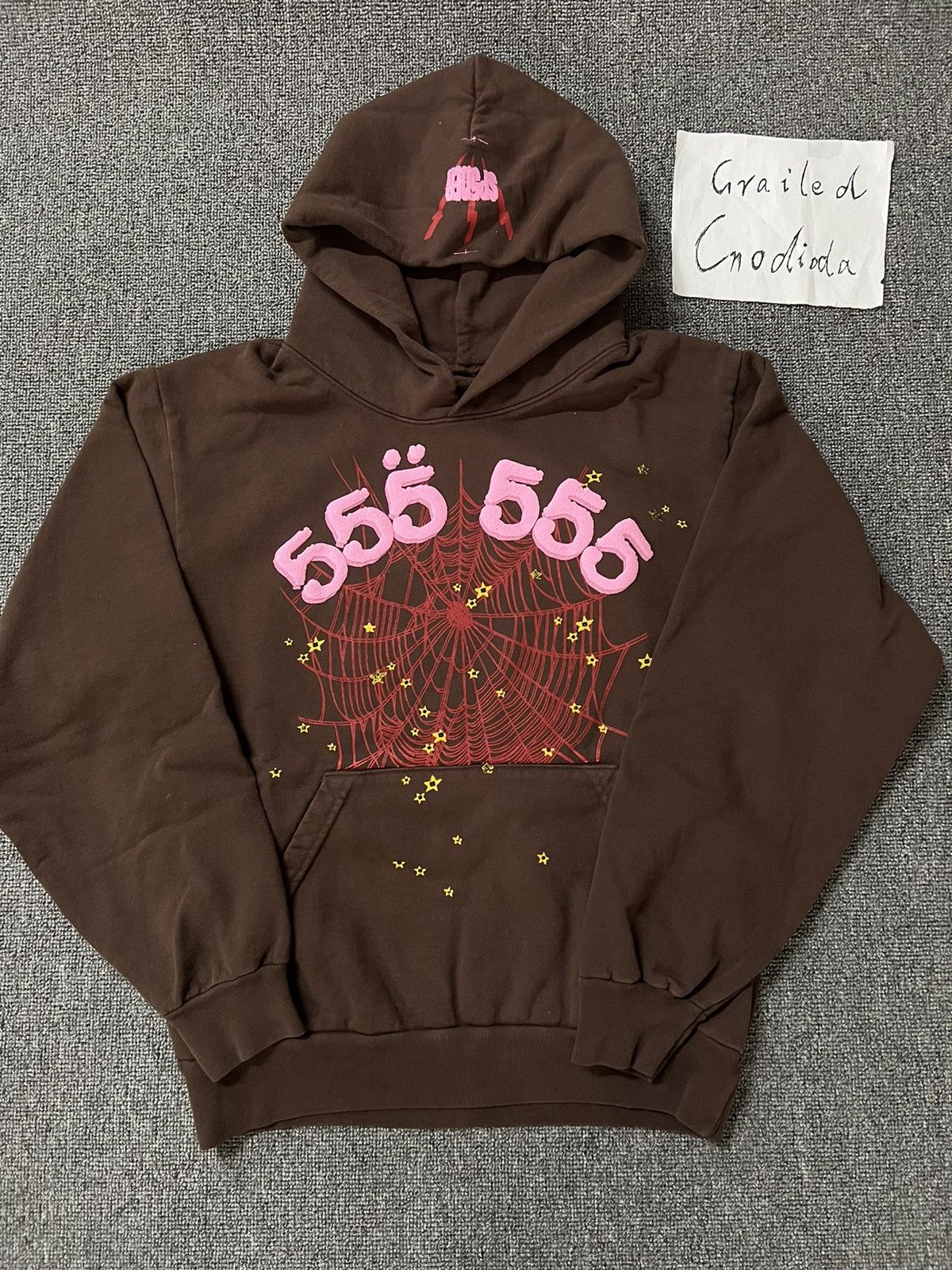 Sp5der × Young Thug DS sp5der 555 angel number brown hoodie | Grailed