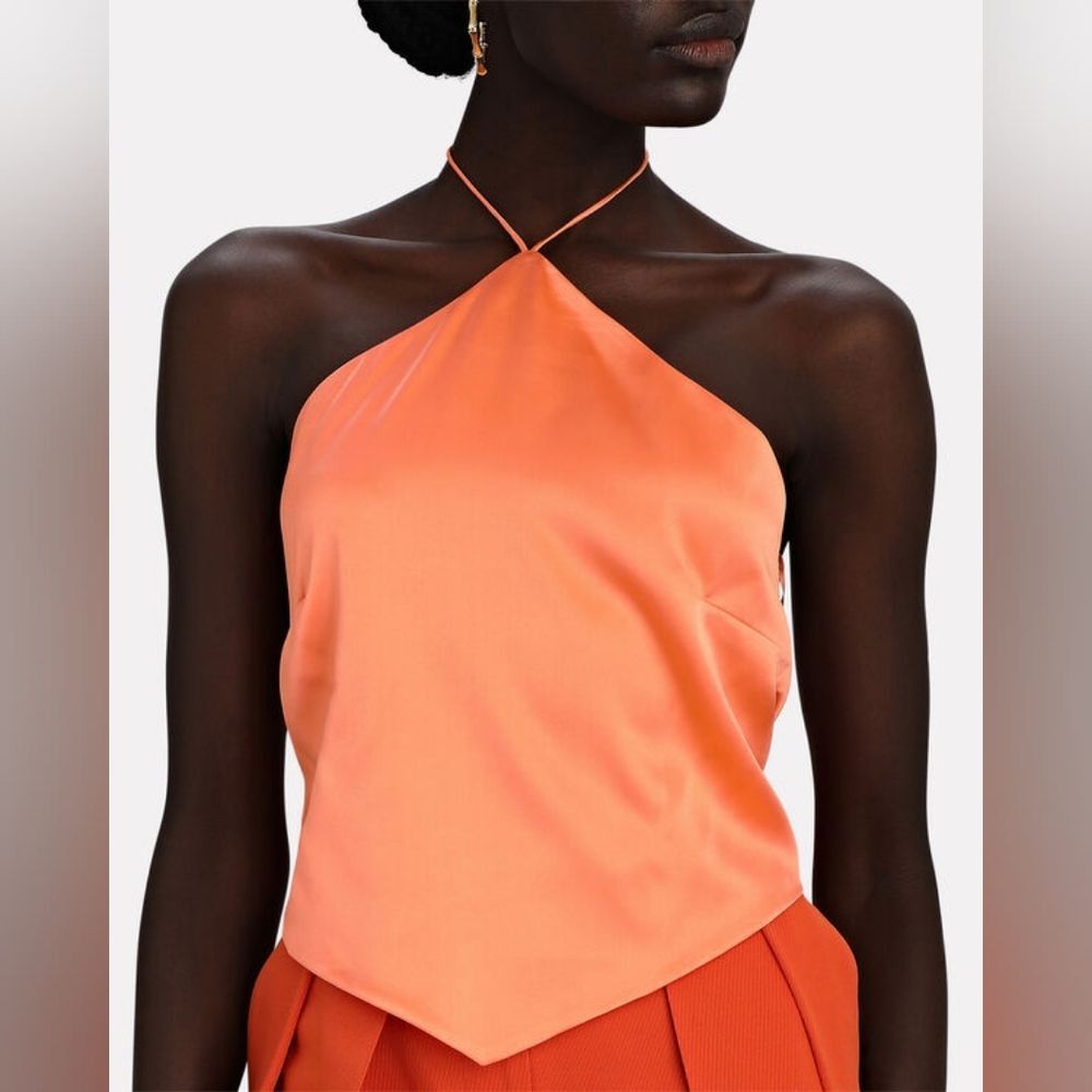 Retrofete Retrofête Doris Orange Melon Silk Halter Open Tie Back Banda ...