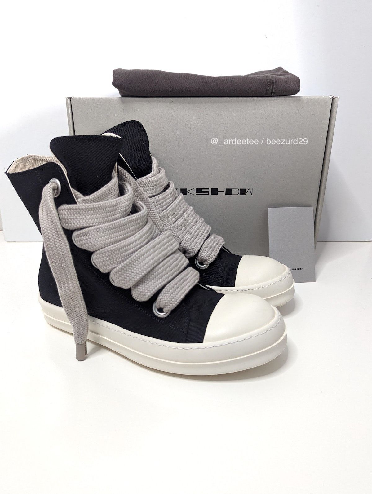 Rick Owens × Rick Owens Drkshdw *NEW* BLACK JUMBO LACE HIGH RAMONES 42 ...