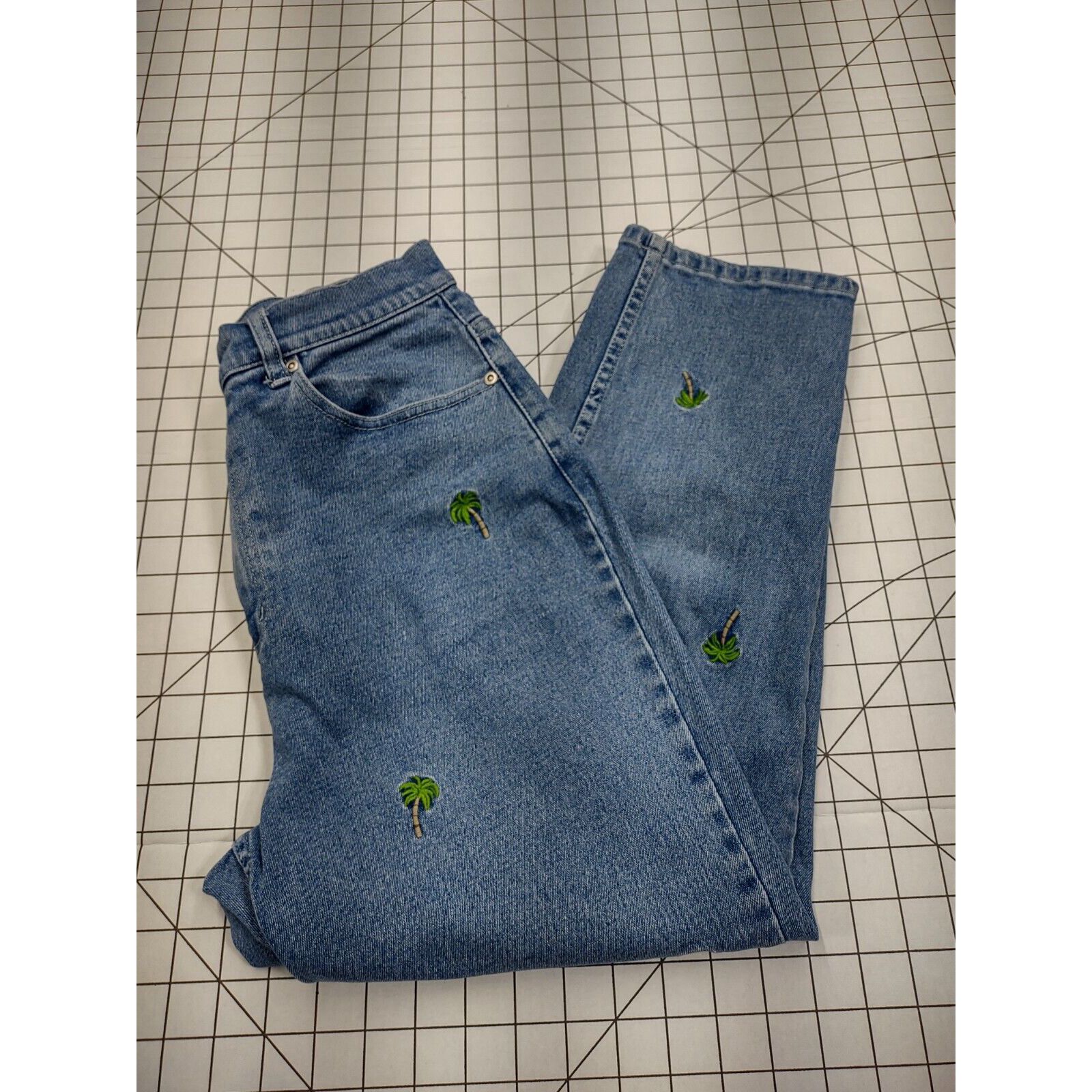 Vintage Vintage Quaker Factory Denim Jeans Cropped Palm Tree Embroidery ...